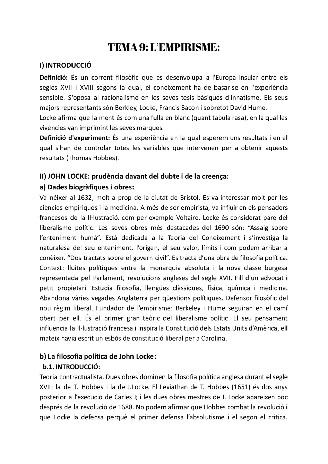 Resumen John Locke, vida, teoría, obras... - Docsity