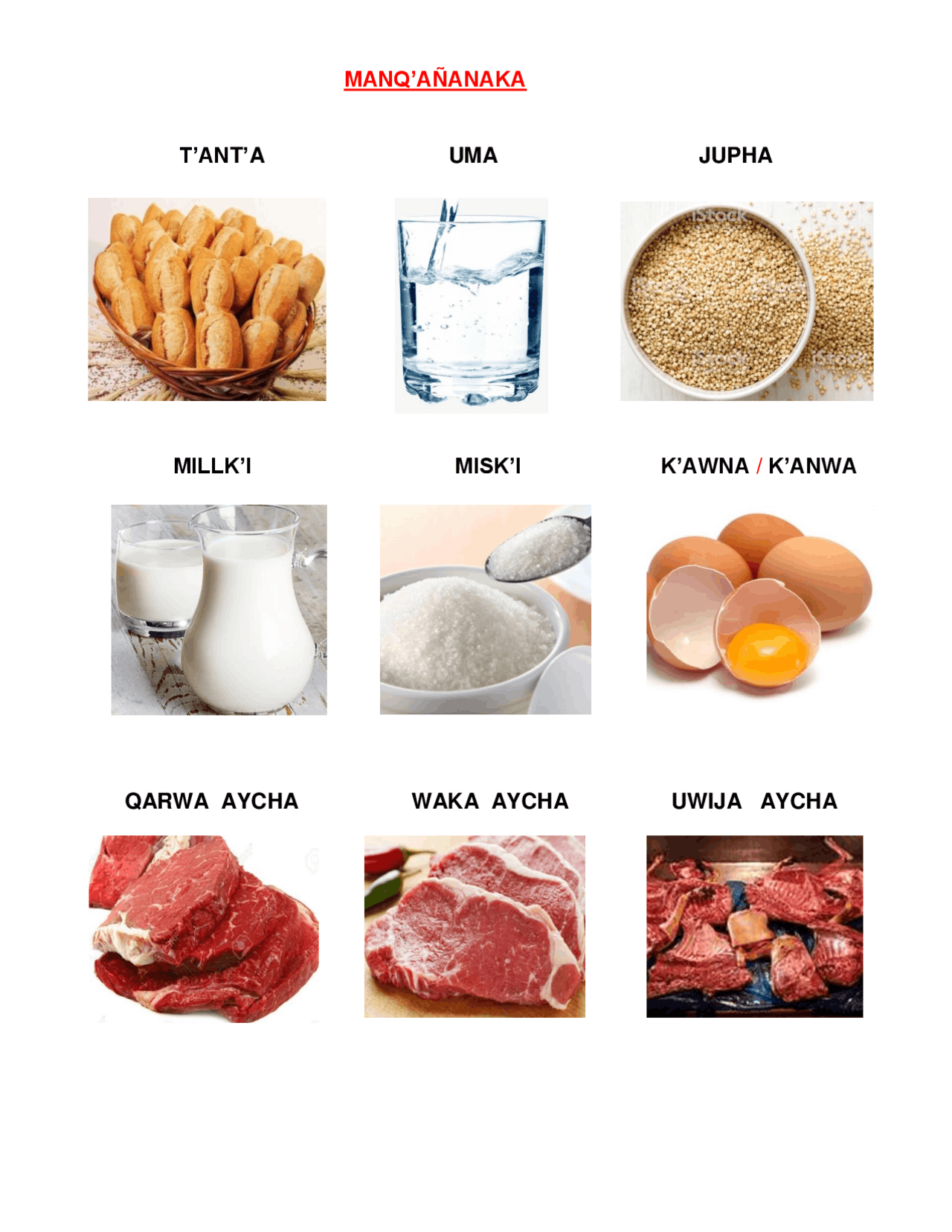 Los alimentos en el idioma aymara - Docsity