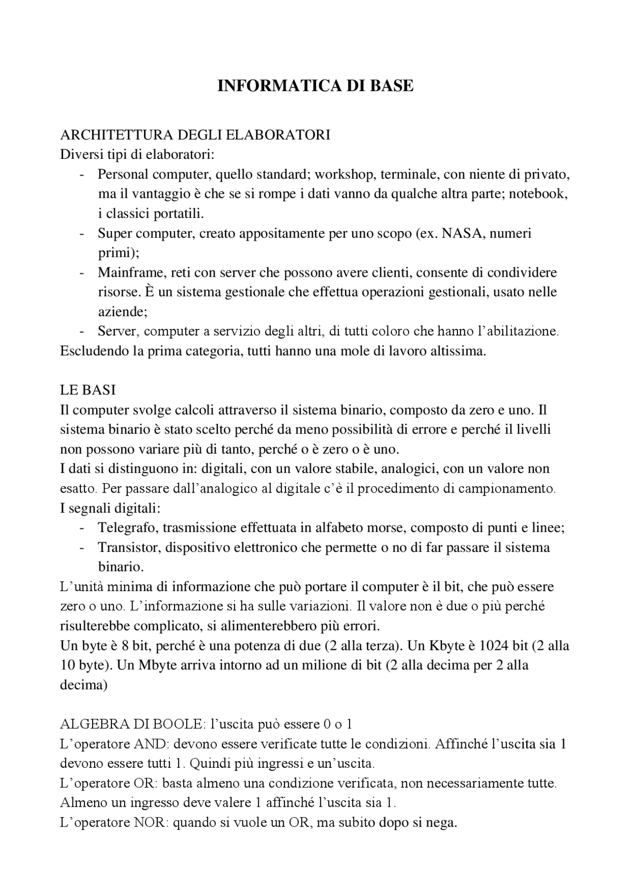 Informatica Elementi Di Base Docsity