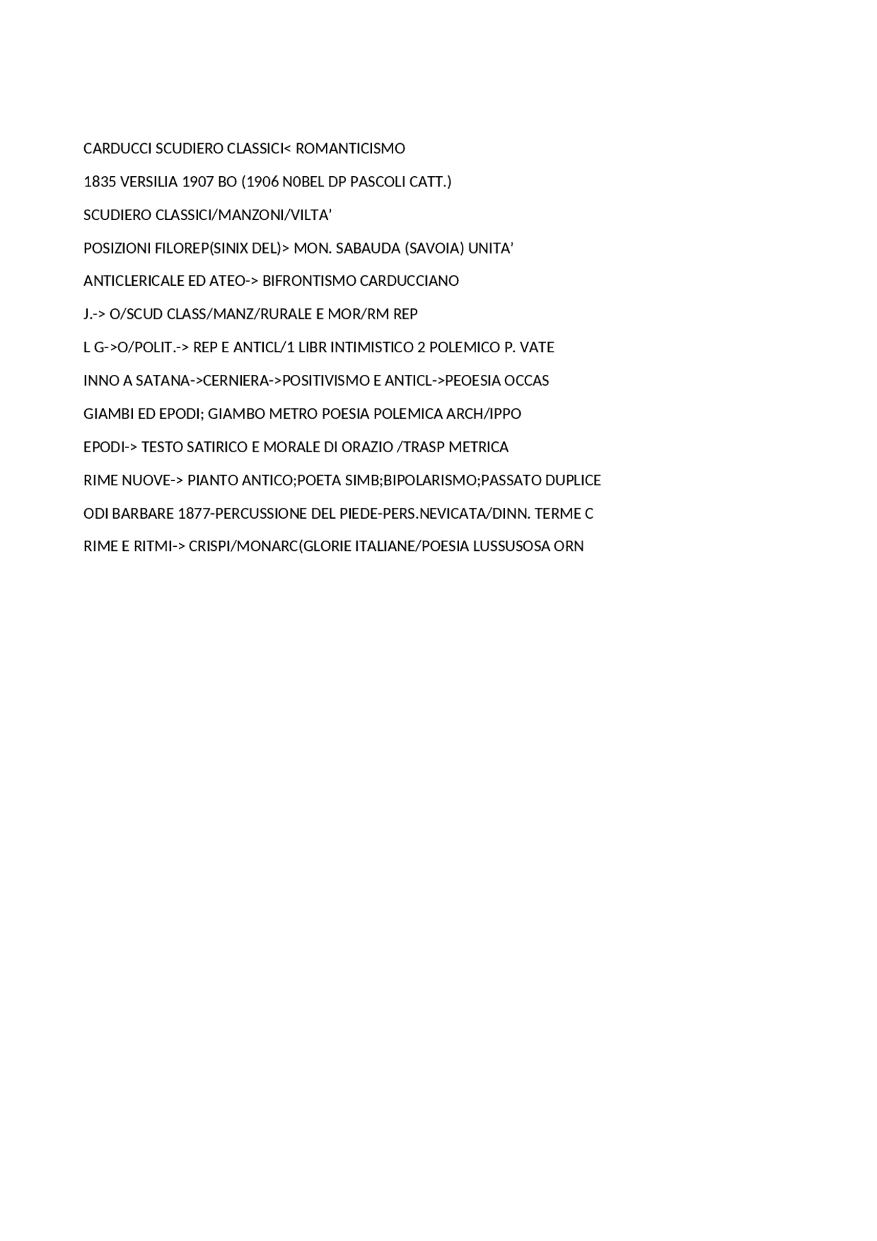 Carducci Schema Essenziale Docsity