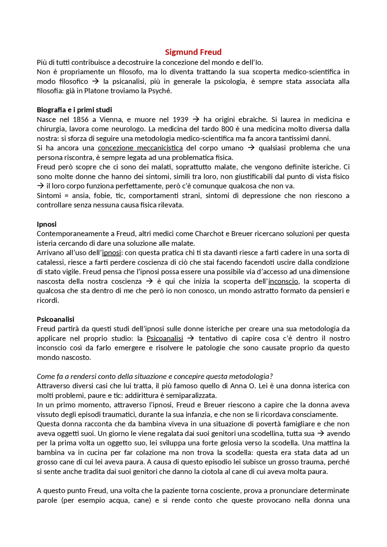 Sigmund Freud E La Psicoanalisi Appunti Di Filosofia Docsity