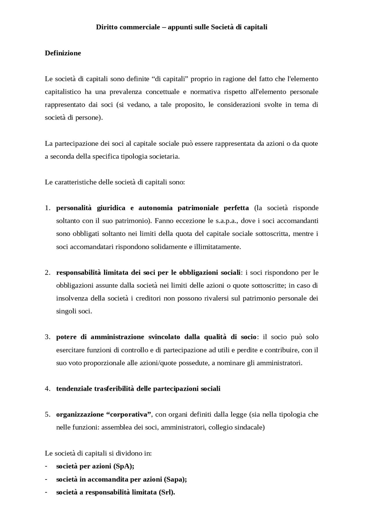 Le Società Di Capitali Diritto Commerciale Corso Progredito Docsity