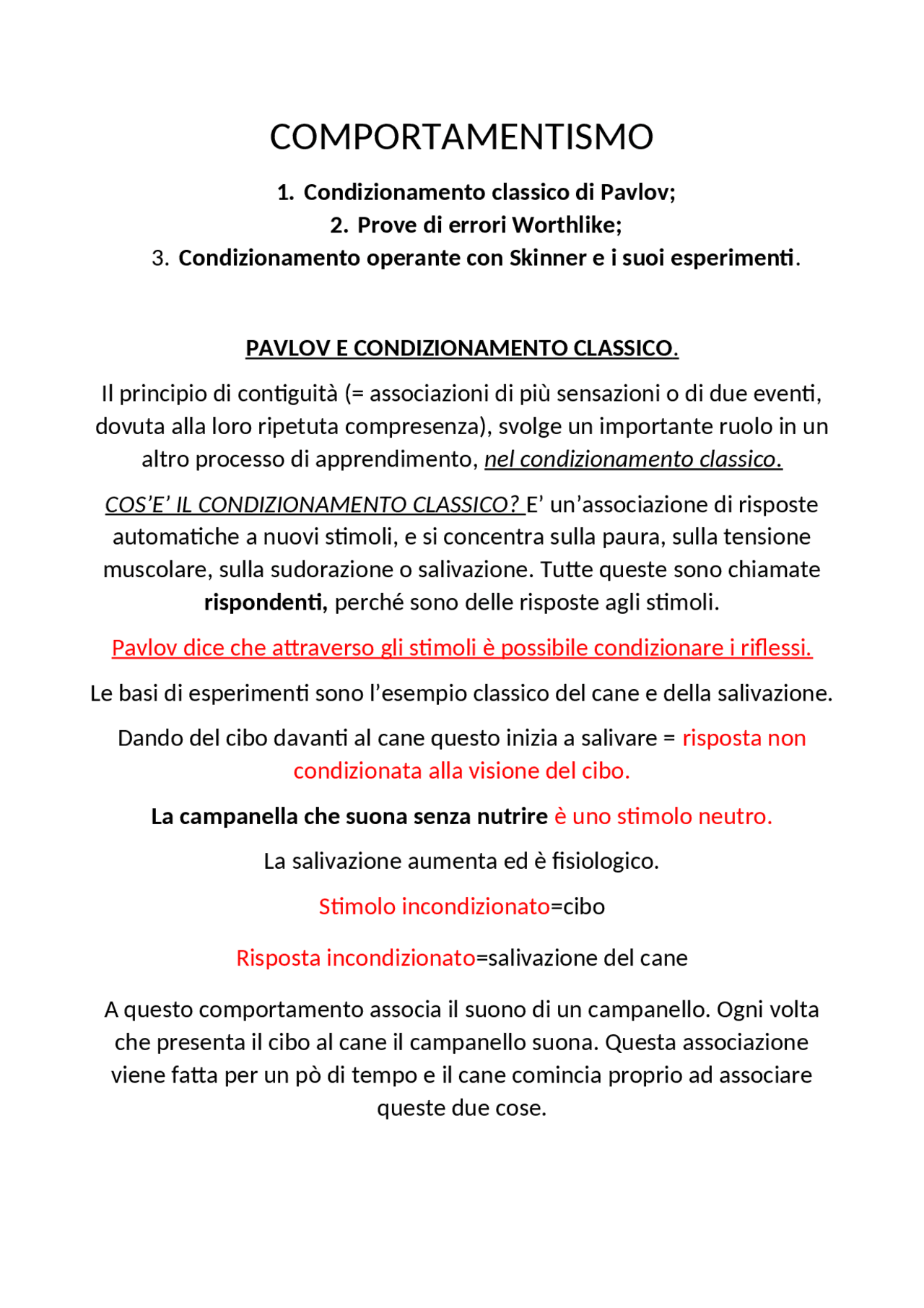 Comportamentisti Appunti Integrati Al Libro Docsity