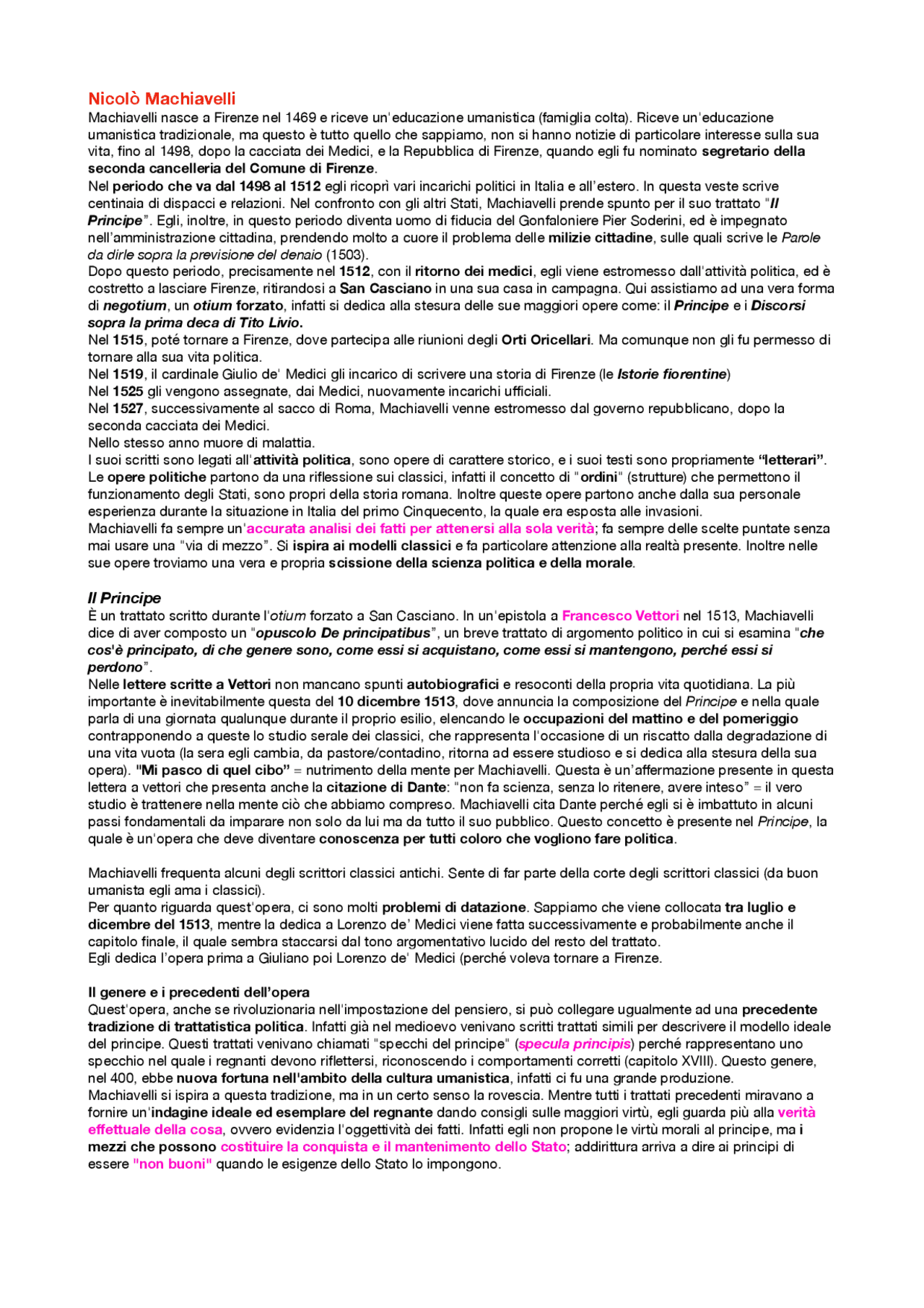 Nicolò Machiavelli Guicciardini Ariosto E Tasso Docsity