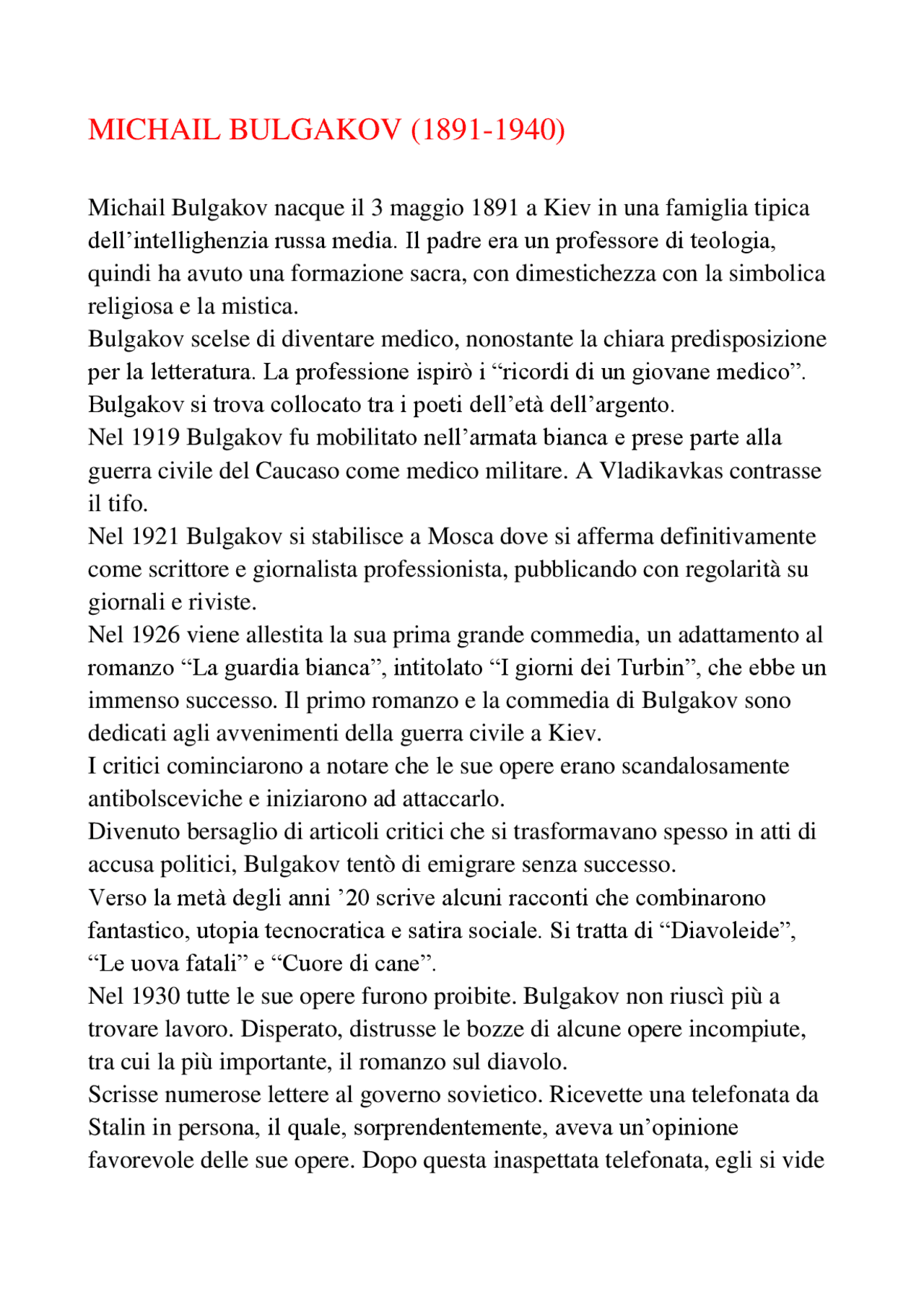Bulgakov Il Maestro E Margherita Docsity