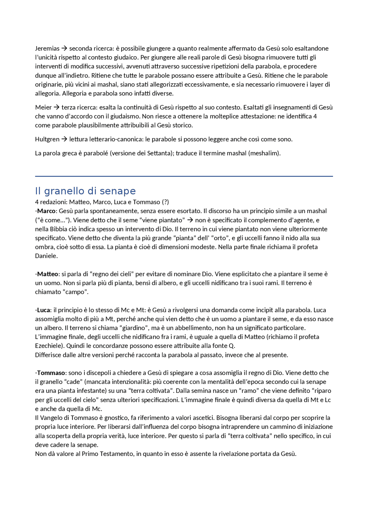 Appunti Sulle Parabole Teologia I Docsity