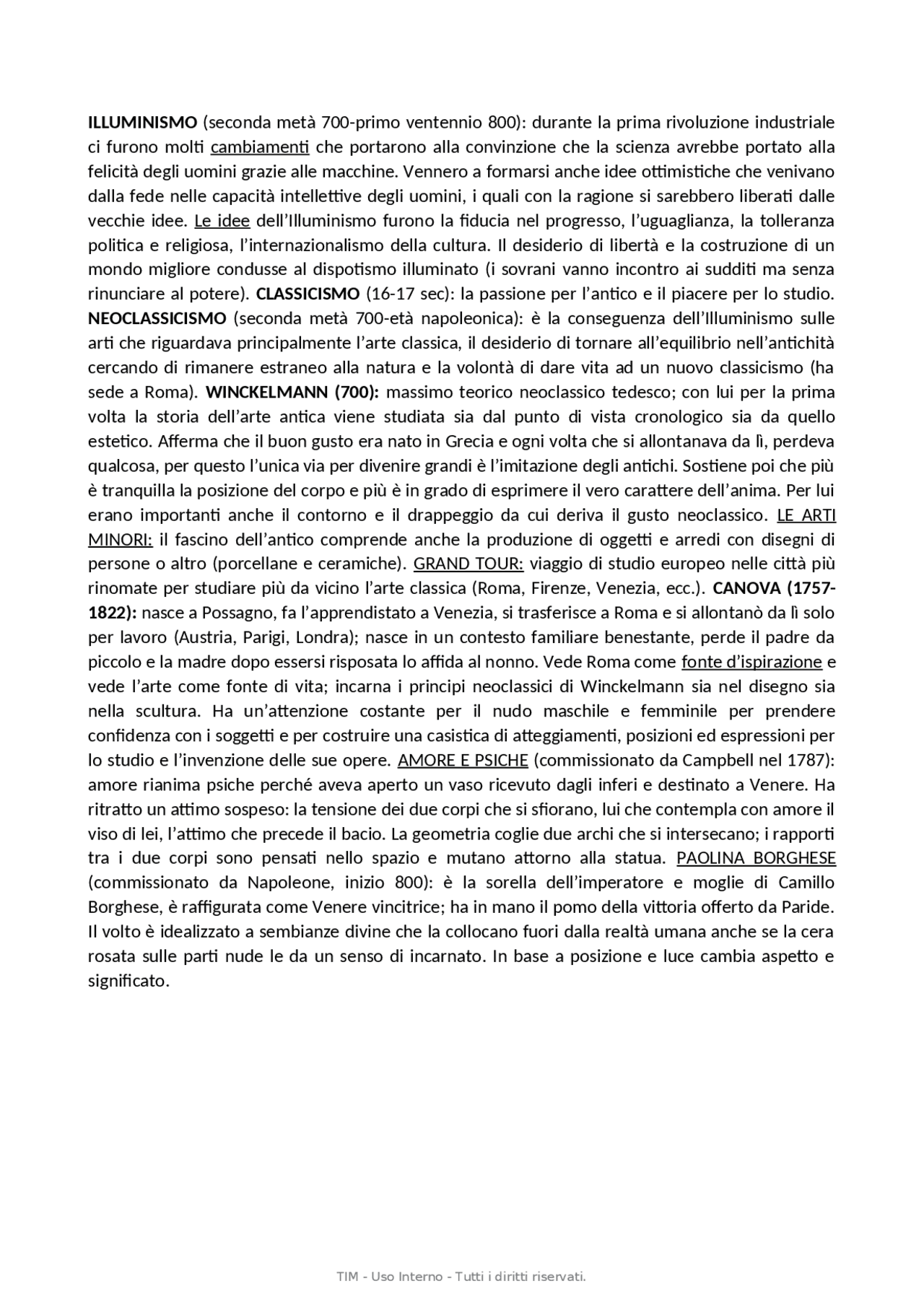 Illuminismo Classicismo Neoclassicismo Winckelmann Canova Docsity