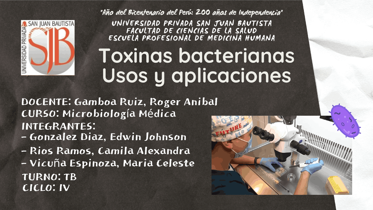 Toxinas Bacterianas Usos Y Aplicaciones Slides Of Microbiology Docsity