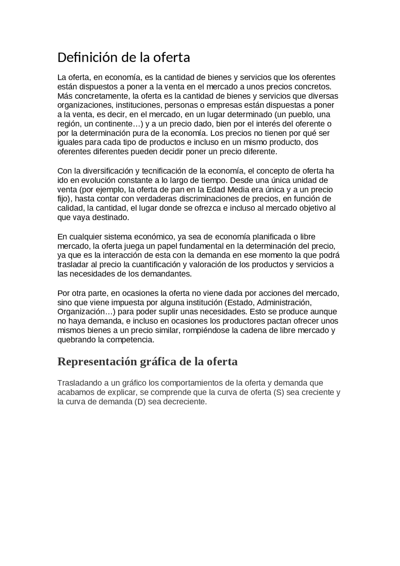 Definición de la Oferta | Resúmenes de Economía | Docsity