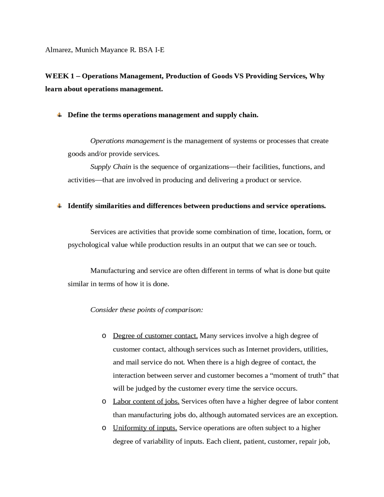 Management Operation Lecture Notes Docsity