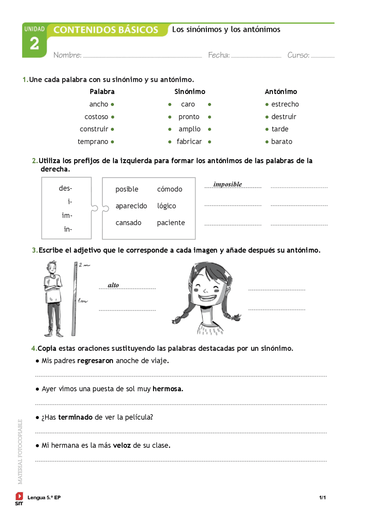 LENGUA UNIDAD 2 5 PRMARIA SM REPASO - Docsity