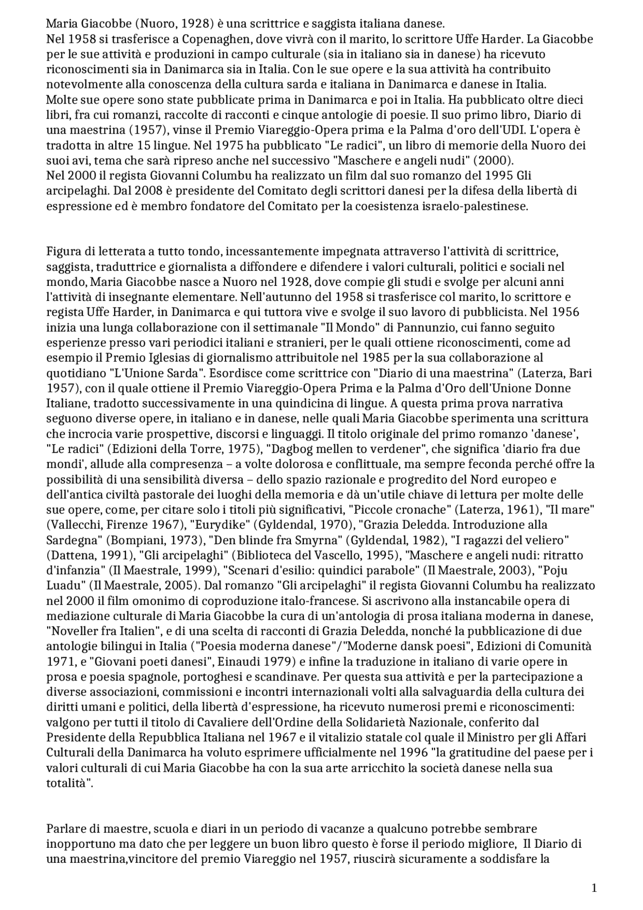 Maria Giacobbe Informazioni - Docsity