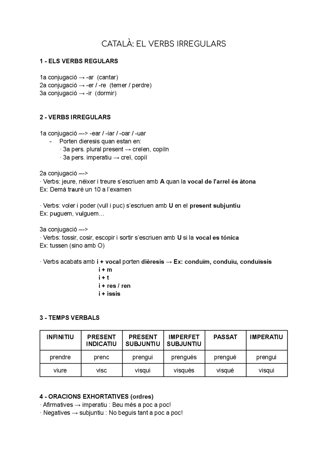 Verbos irregulares catalàn - Docsity