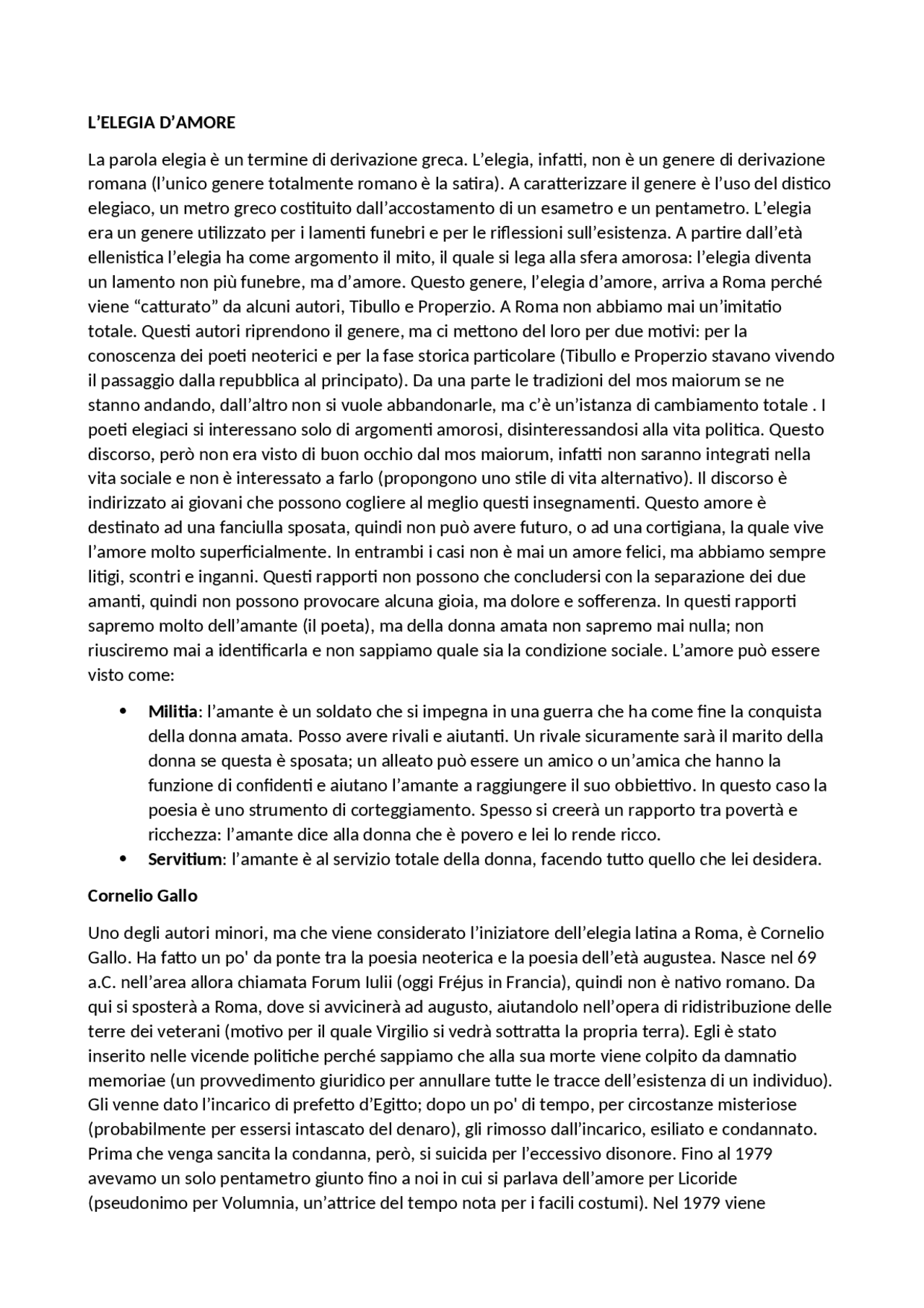 L'elegia d'amore, Cornelio Gallo e Tibullo - Docsity