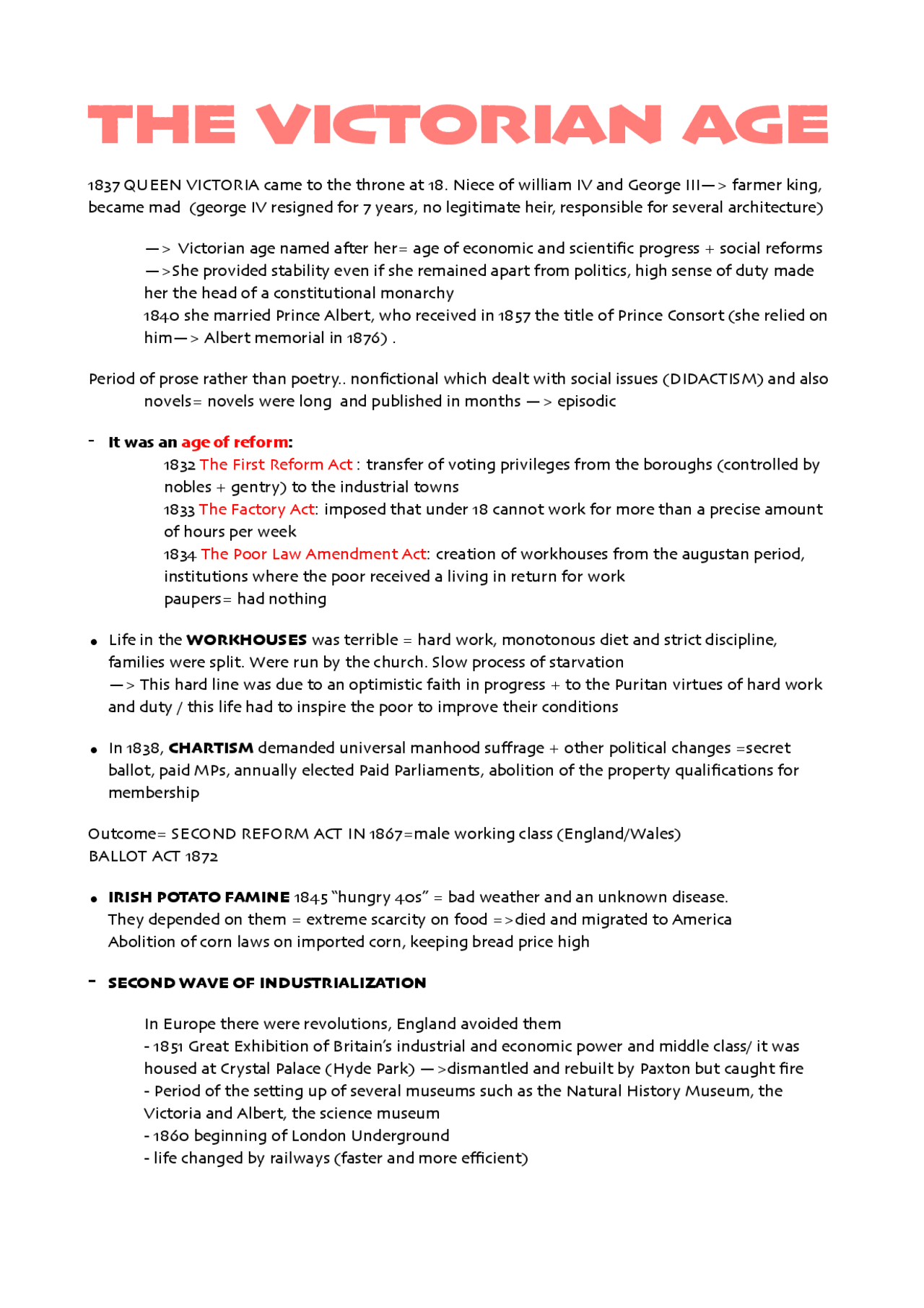 The victorian age (history and literature) - Docsity