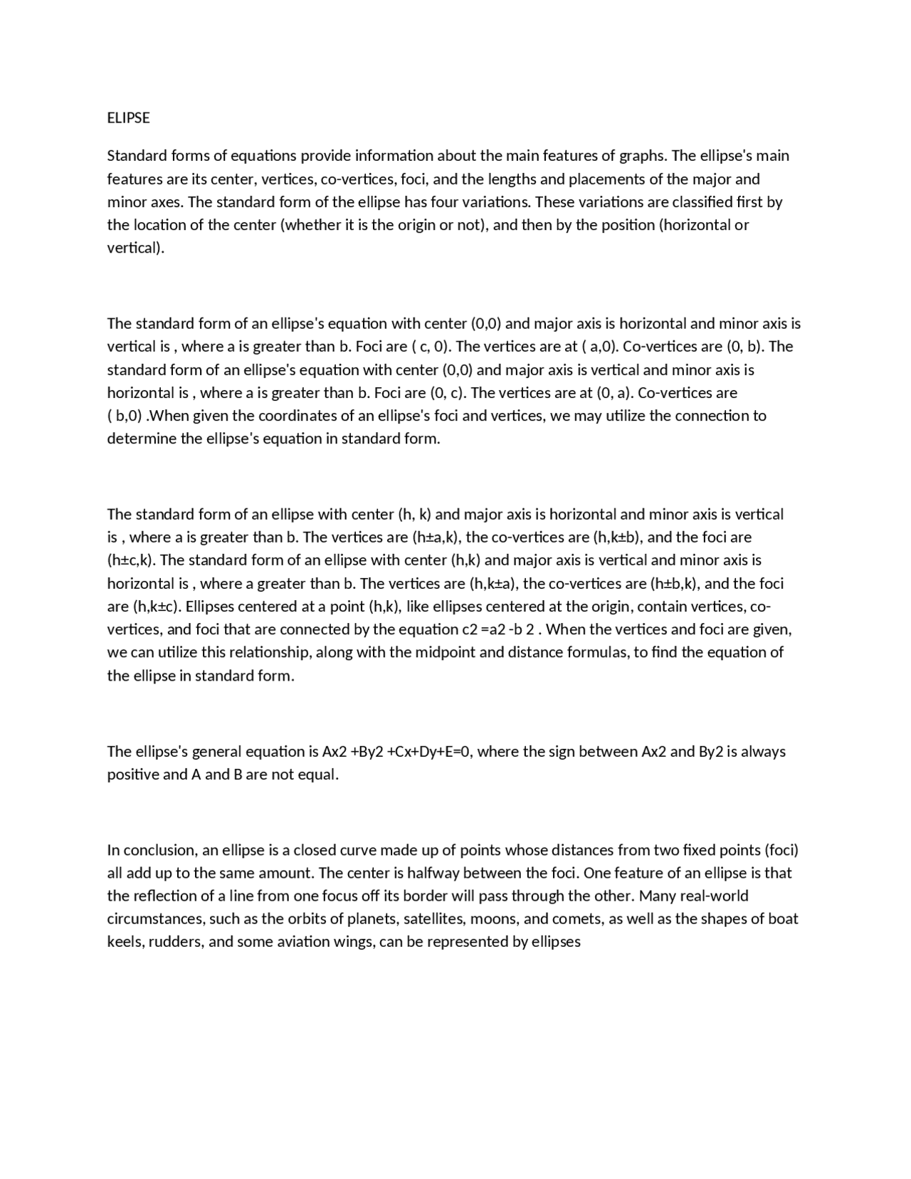 Ellipse equations general and standard - Docsity