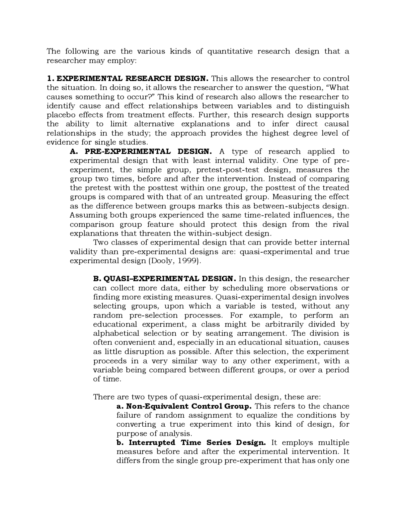 The different types of research design | Study notes English | Docsity