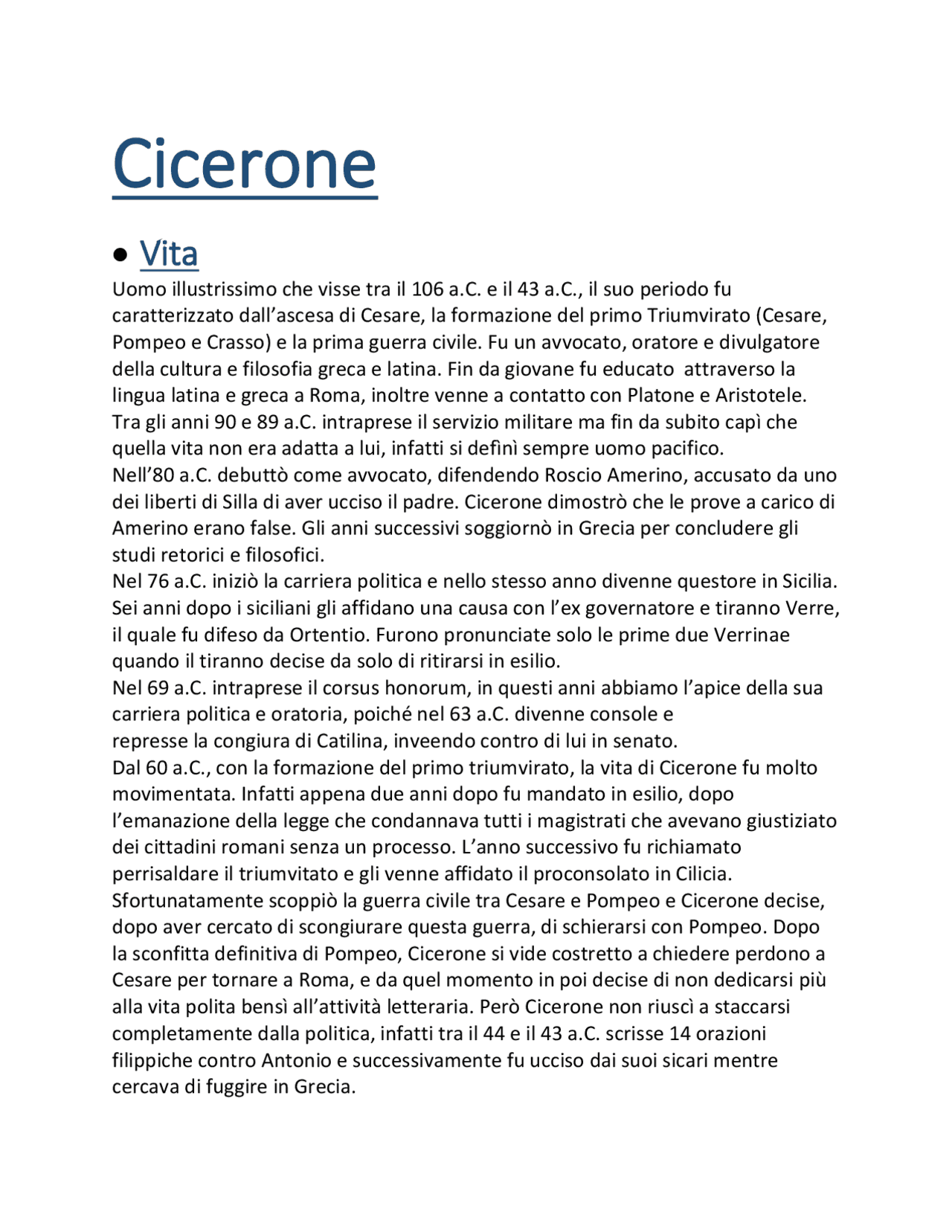 Cicerone Vita E Opere Docsity