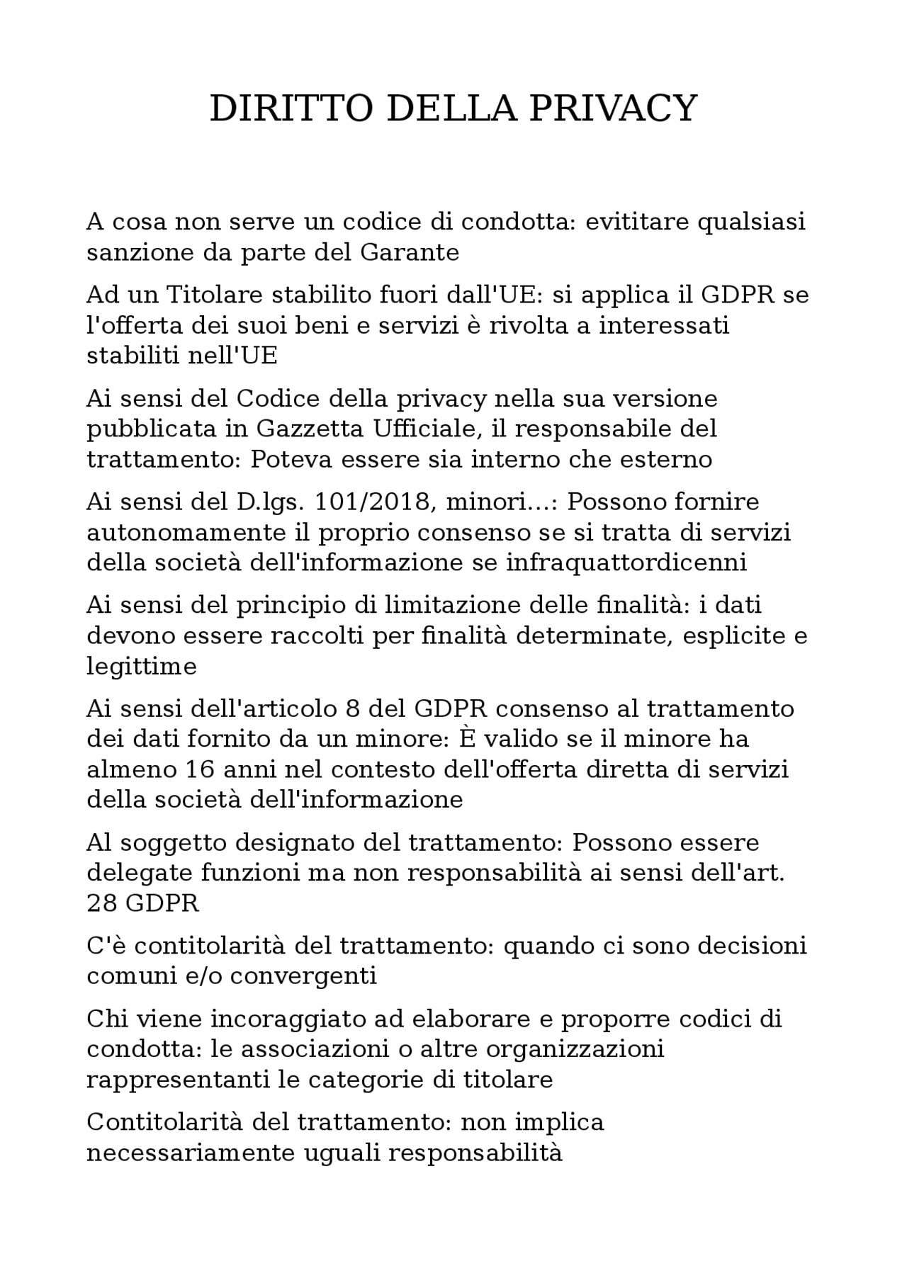 Diritto Privacy Test Praparazione Docsity