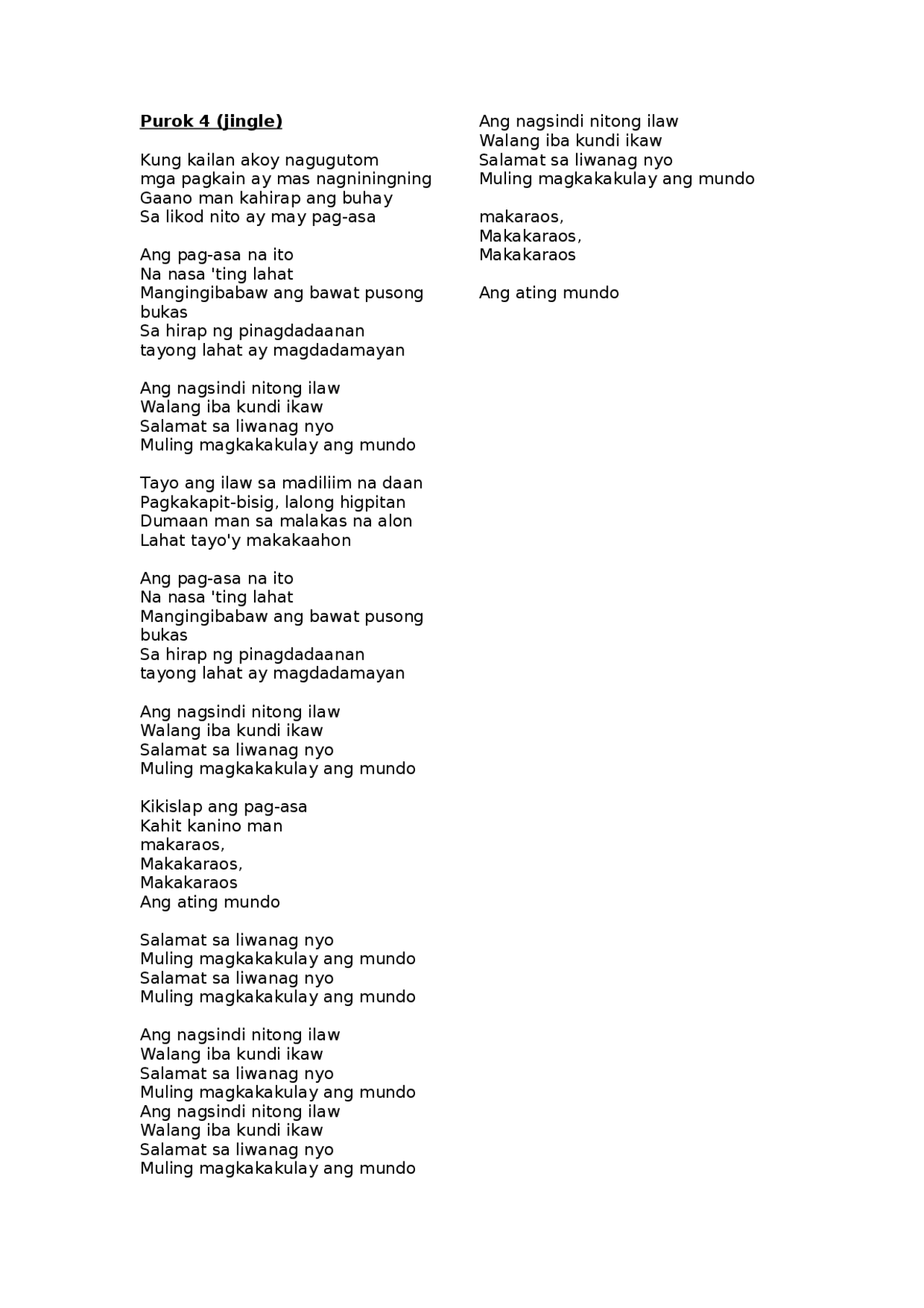 Jingle about food system - Docsity