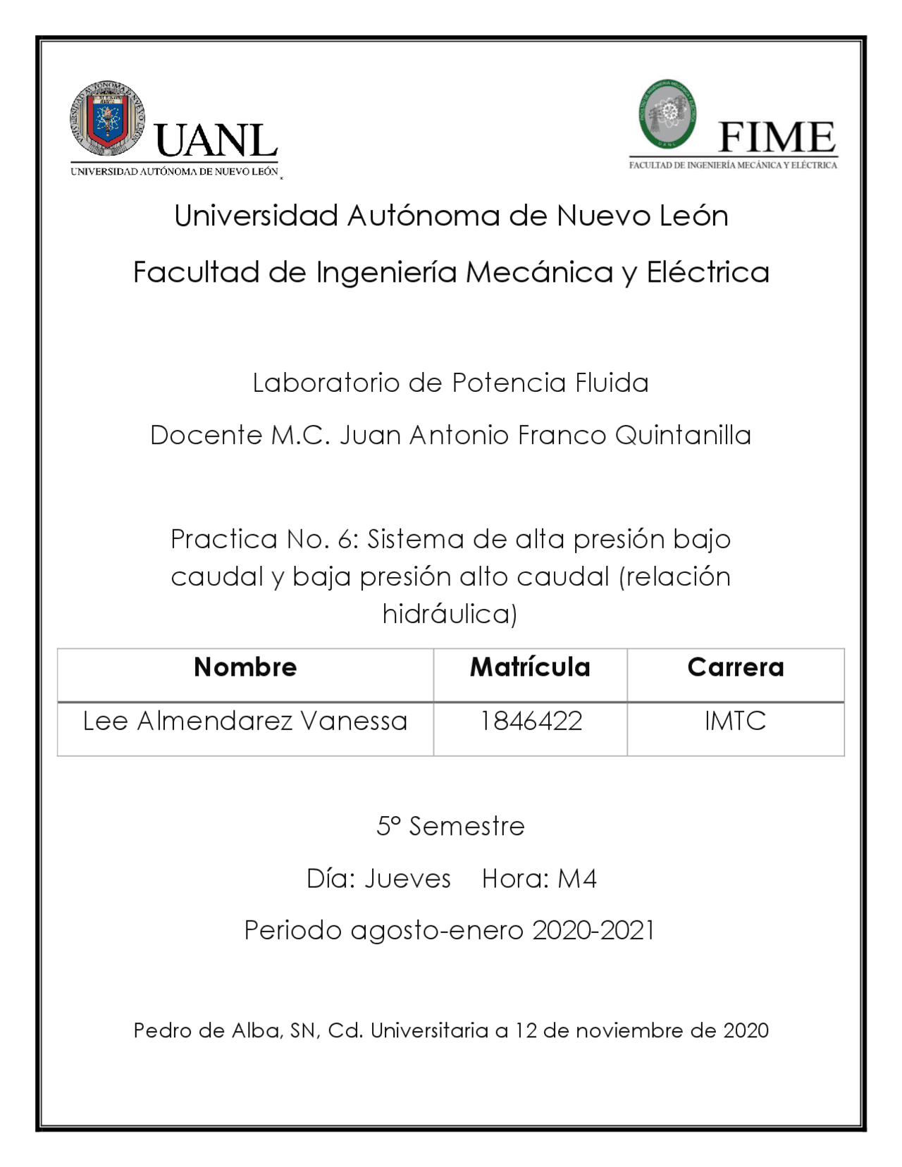 PRACTICA DE LABORATORIO POTENCIA FLUIDA - Docsity