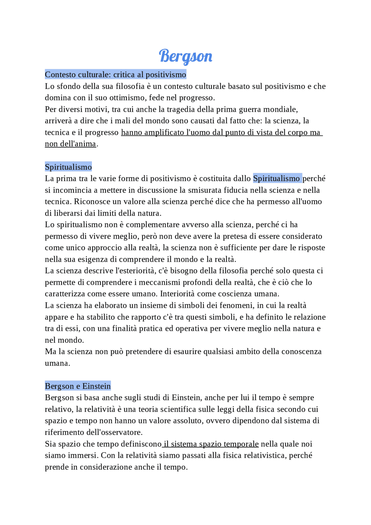 Bergson Filosofia Docsity