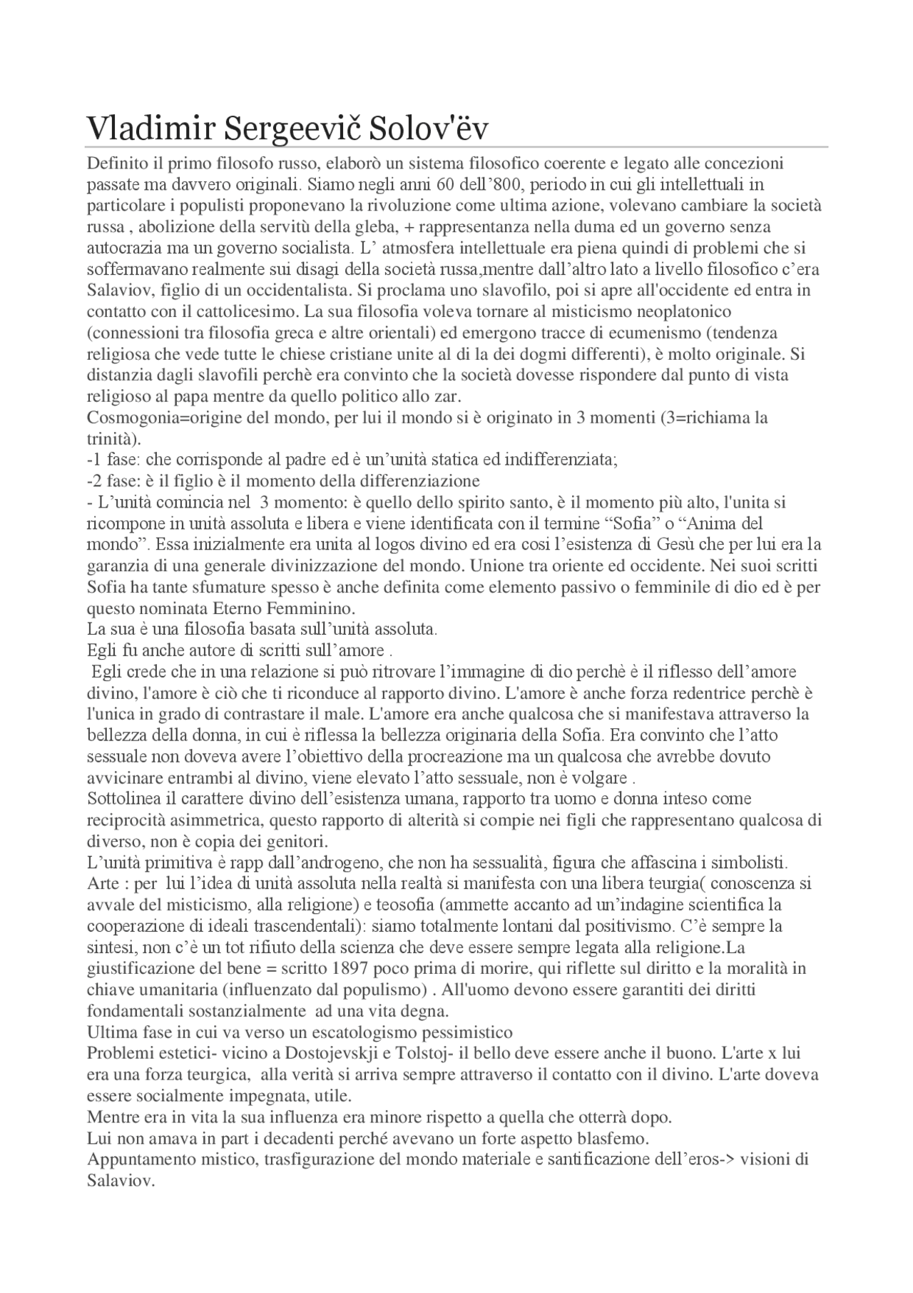 Solovev Filosofo Russo Docsity