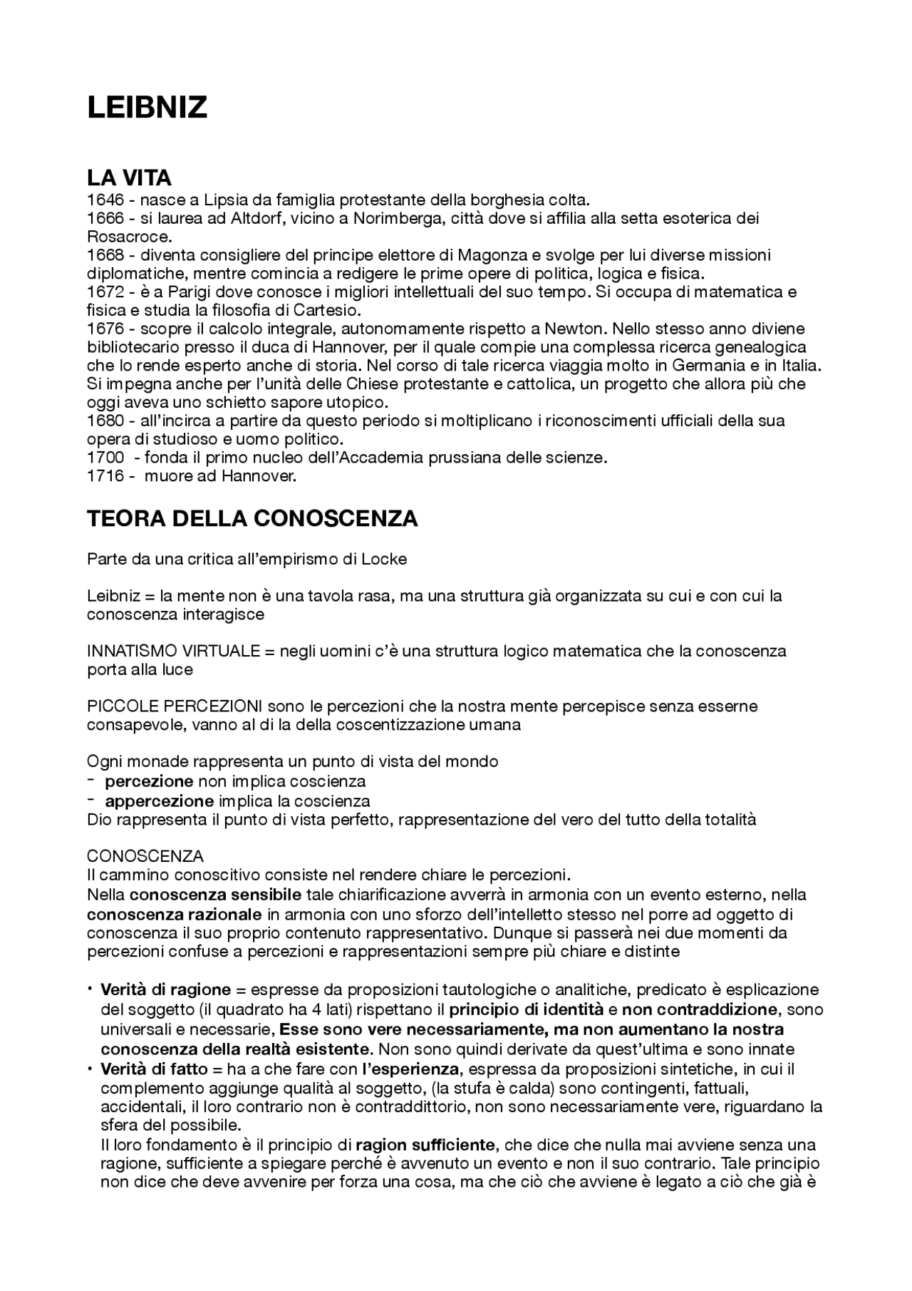 Leibniz Opere E Pensiero Filosofico Docsity