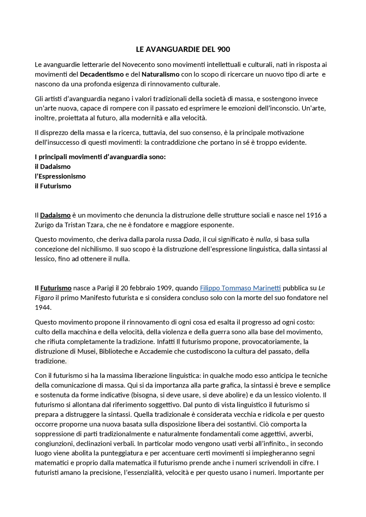 Le Avanguardie Storiche Docsity