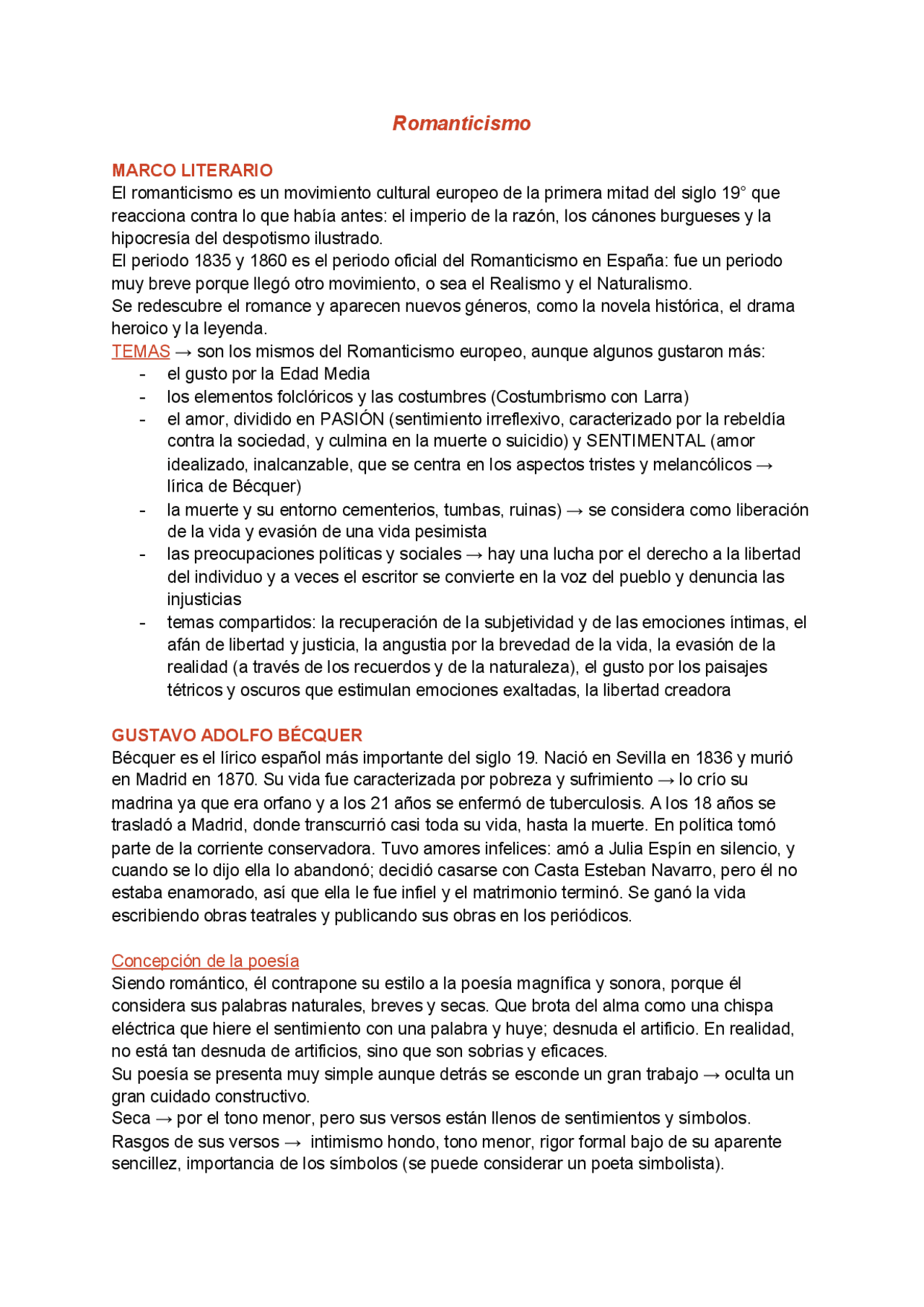 Romanticismo Becquer Guide Progetti E Ricerche Di Spagnolo Docsity