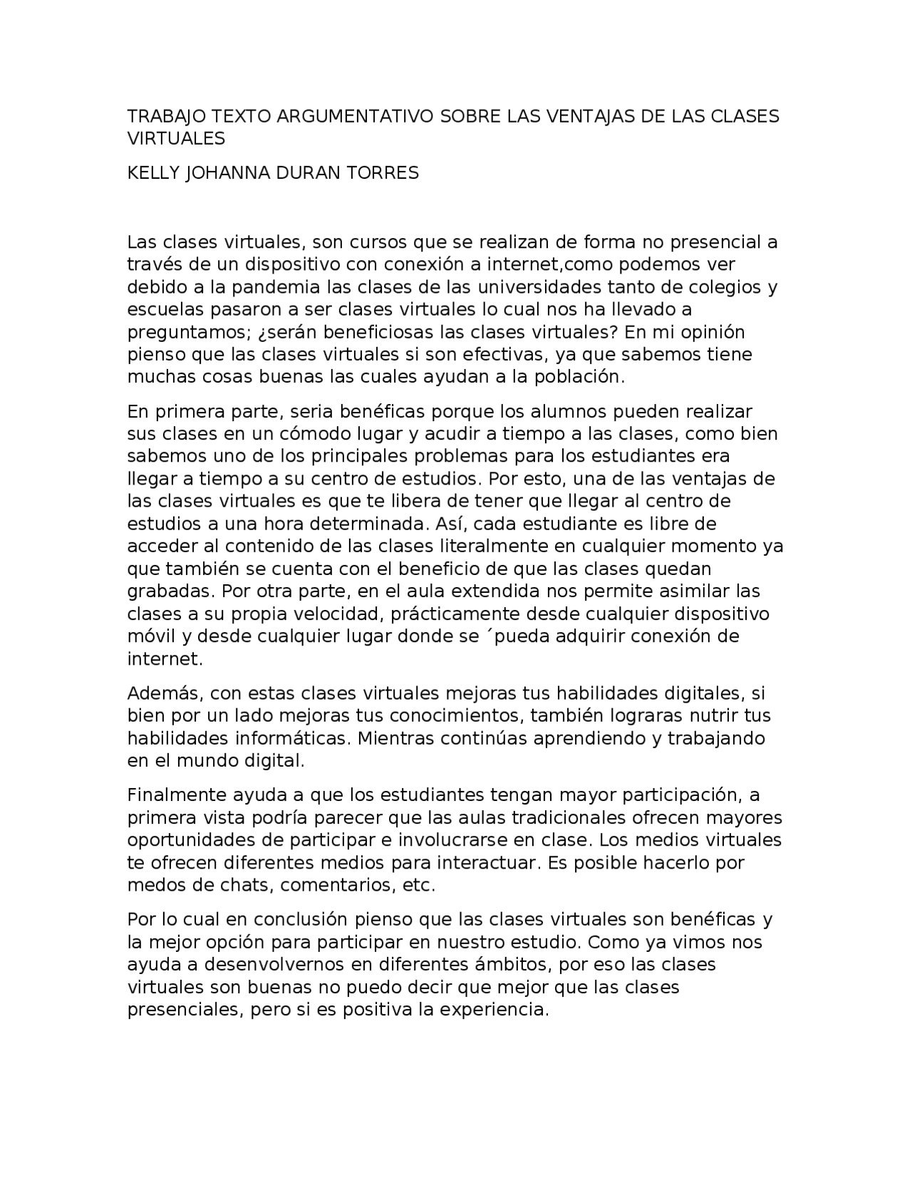 Texto Argumentativo Sobre Las Clases Virtuales Exámenes De Escritura