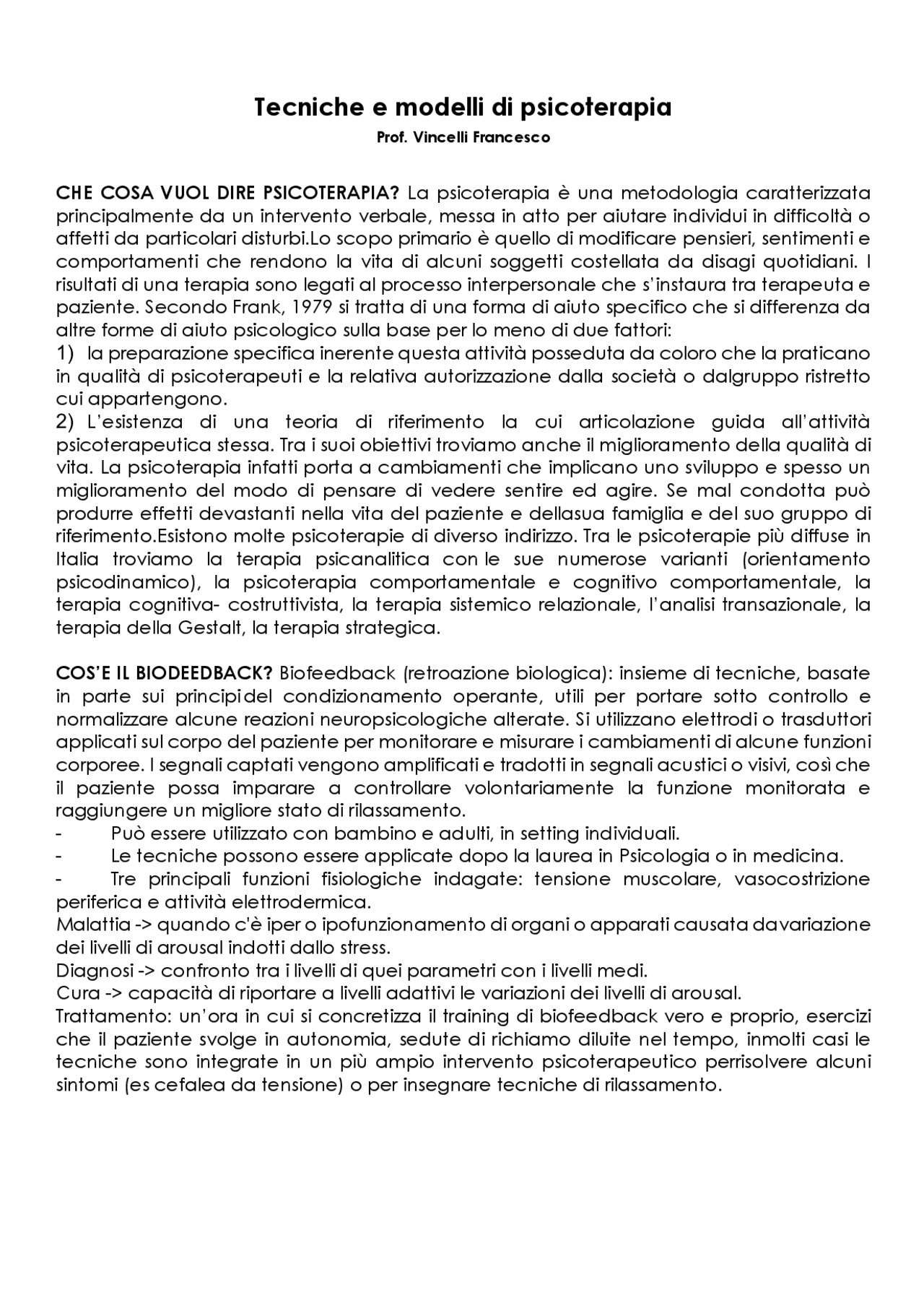 Tecniche E Modelli Di Psicoterapia Domande Aperte Docsity