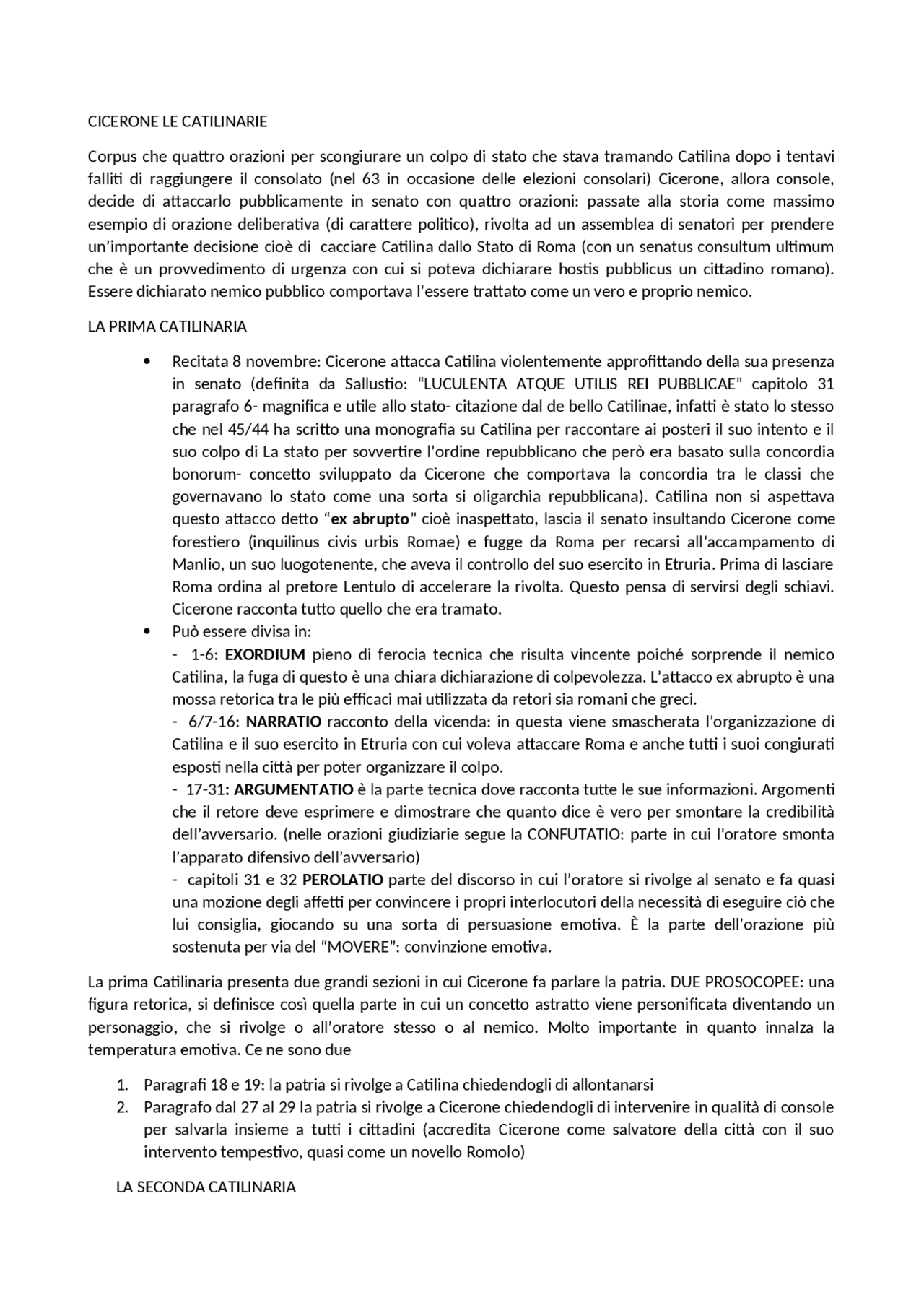 Cicerone E Le Catilinarie Appunti Di Latino Docsity