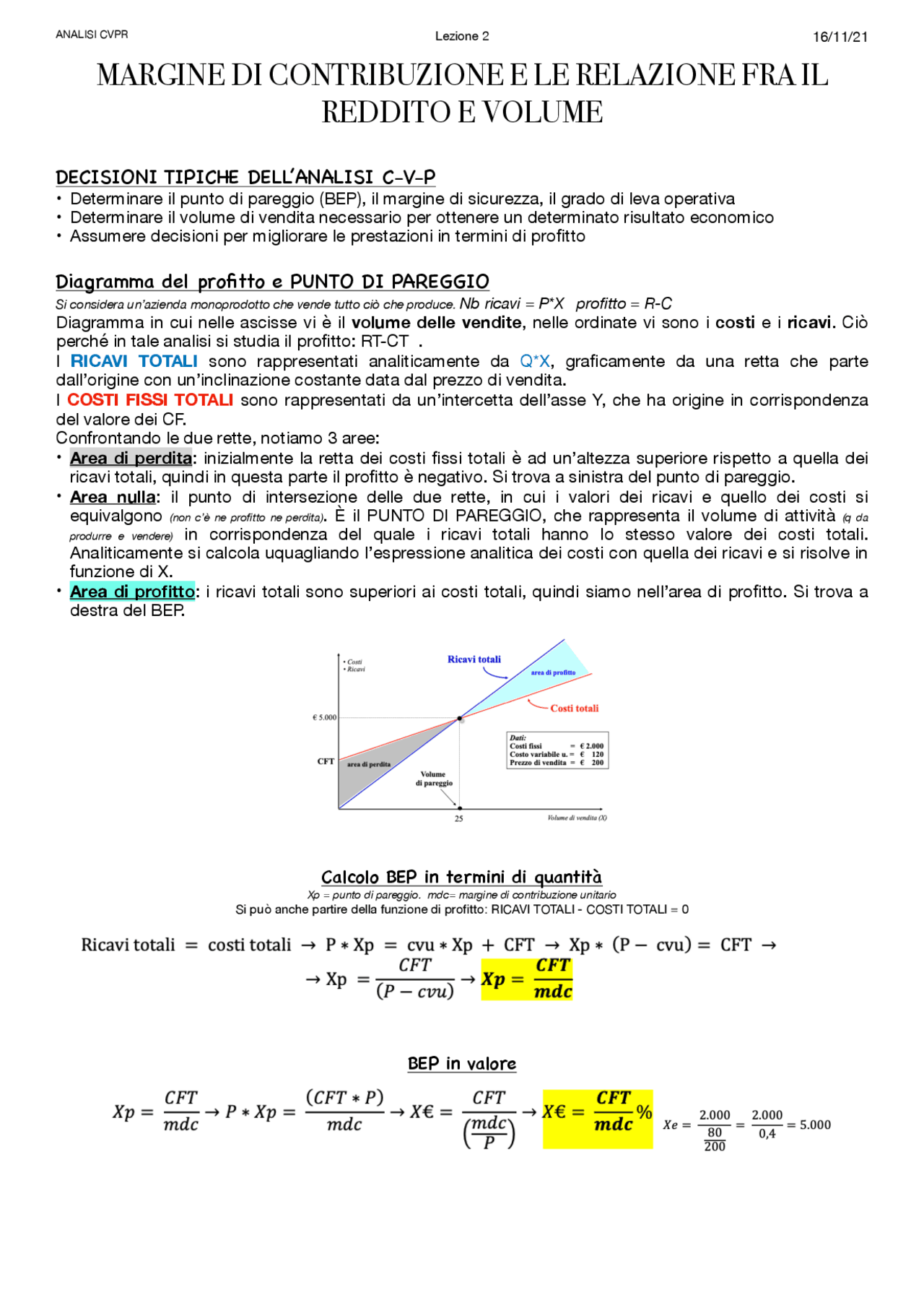 Analisi Costi Ricavi E Profitto Docsity