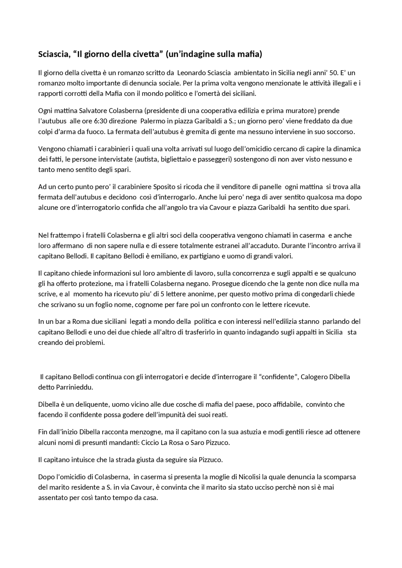 Il giorno della civetta - Docsity