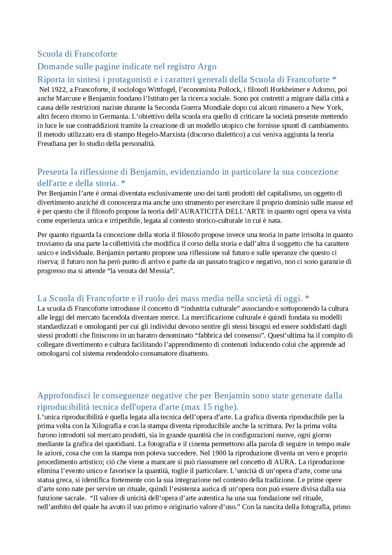 La Scuola Di Francoforte Docsity