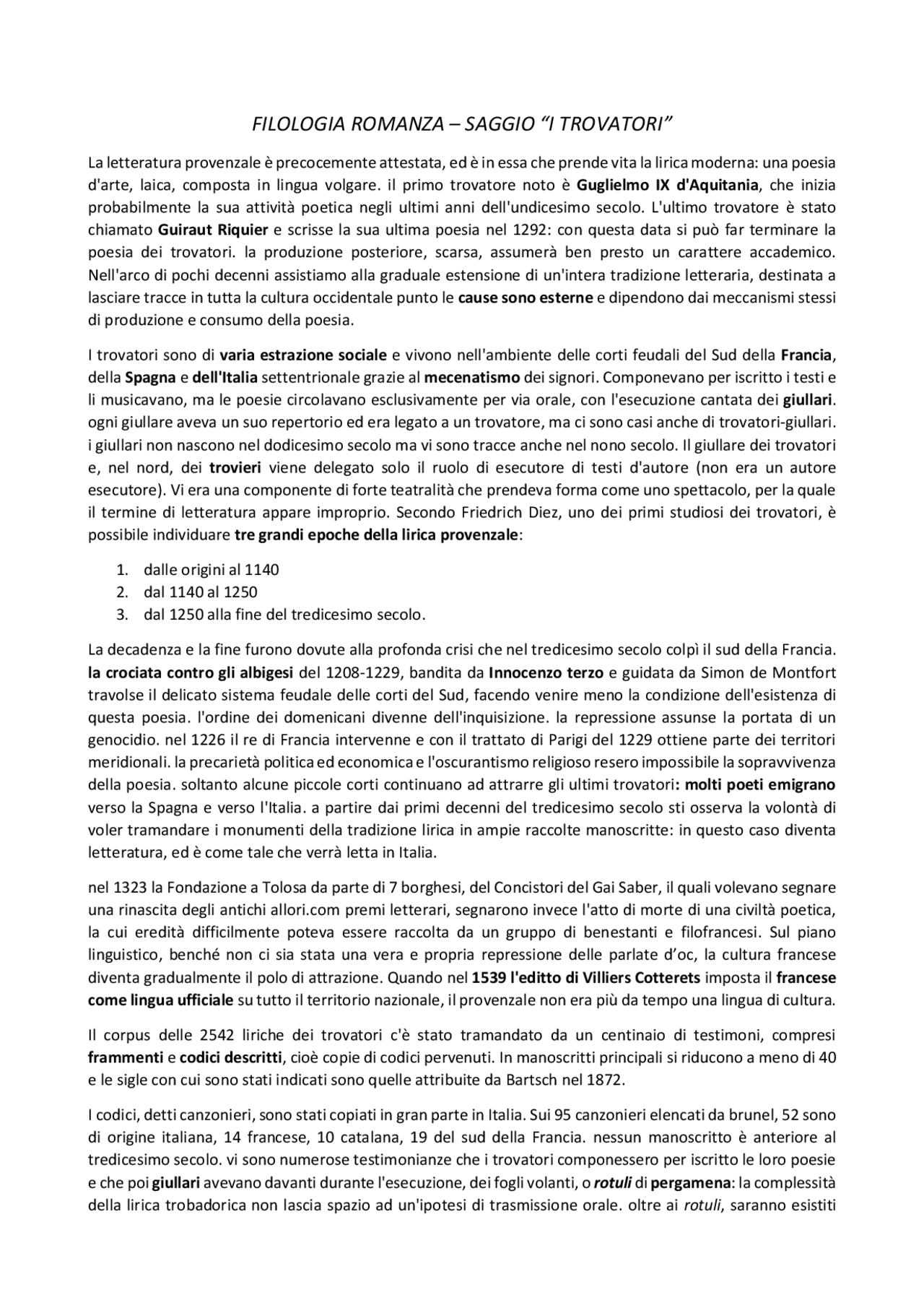 I Trovatori Saggio Di Girolamo Docsity