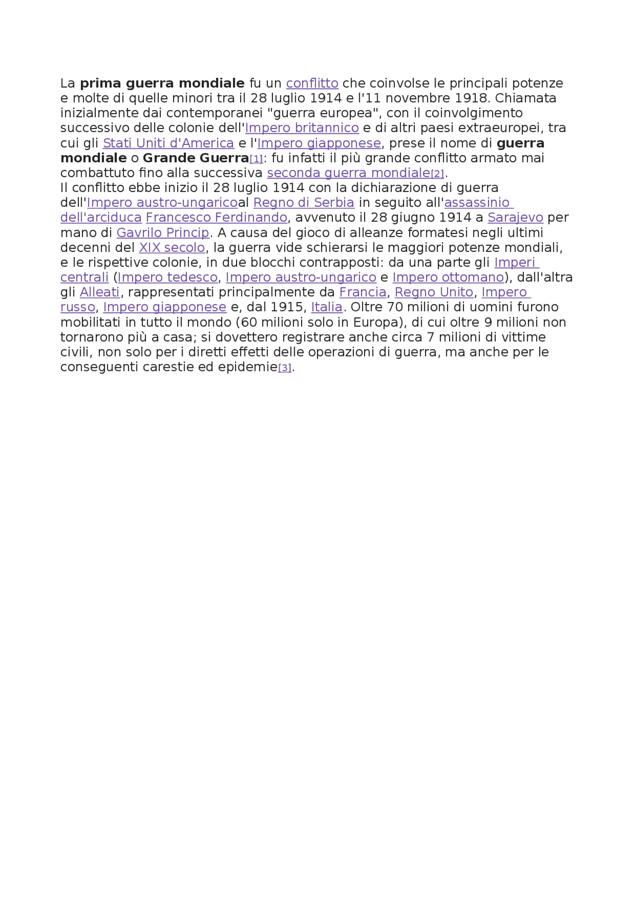 Riassunto Guerre Mondiali Docsity