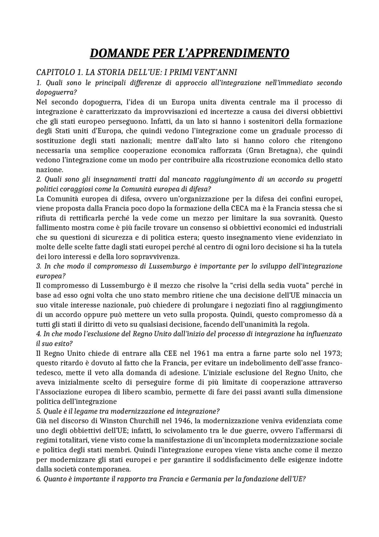 Domande Di Apprendimento Docsity