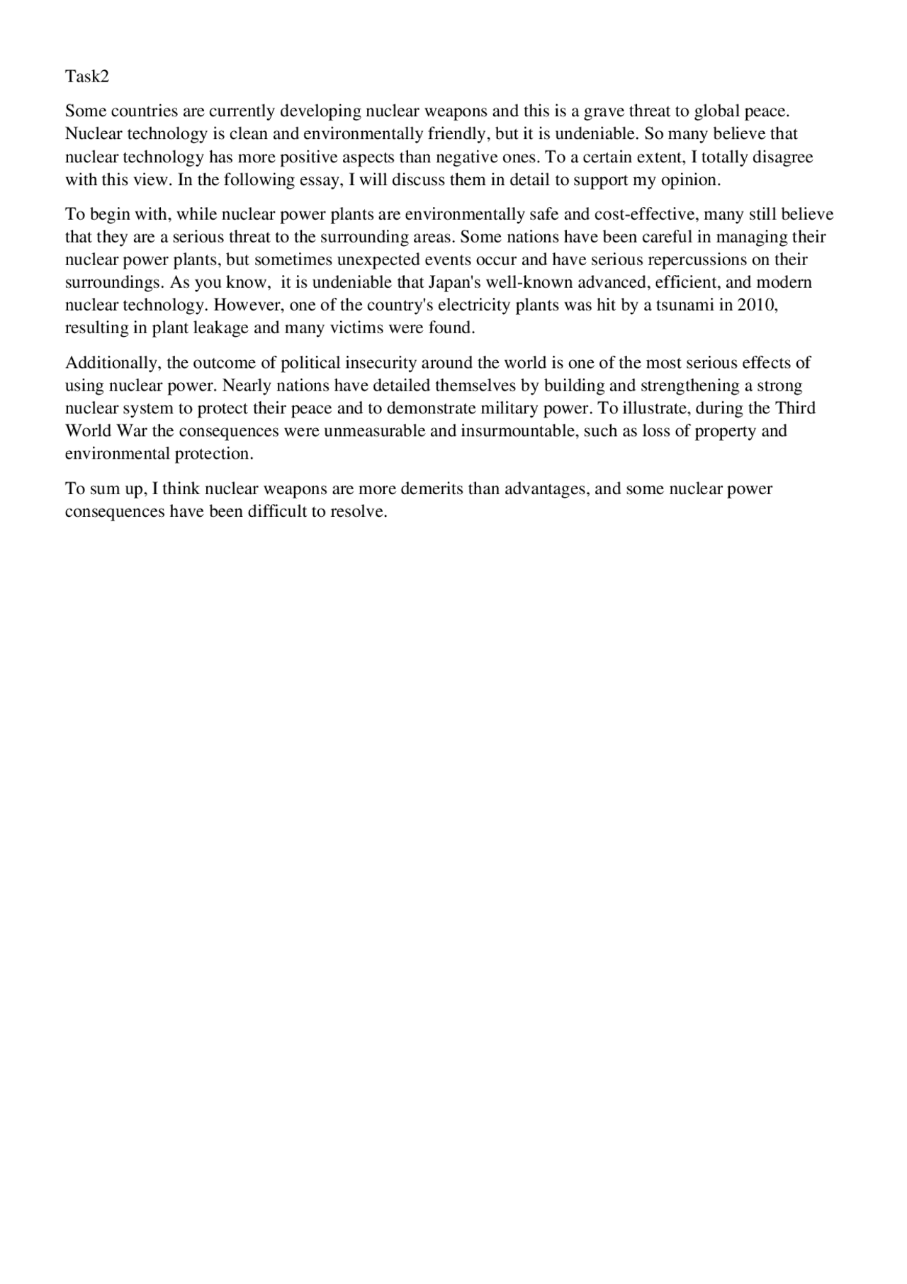 Writing task 2 - nuclear technology | Exercises English Language - Docsity