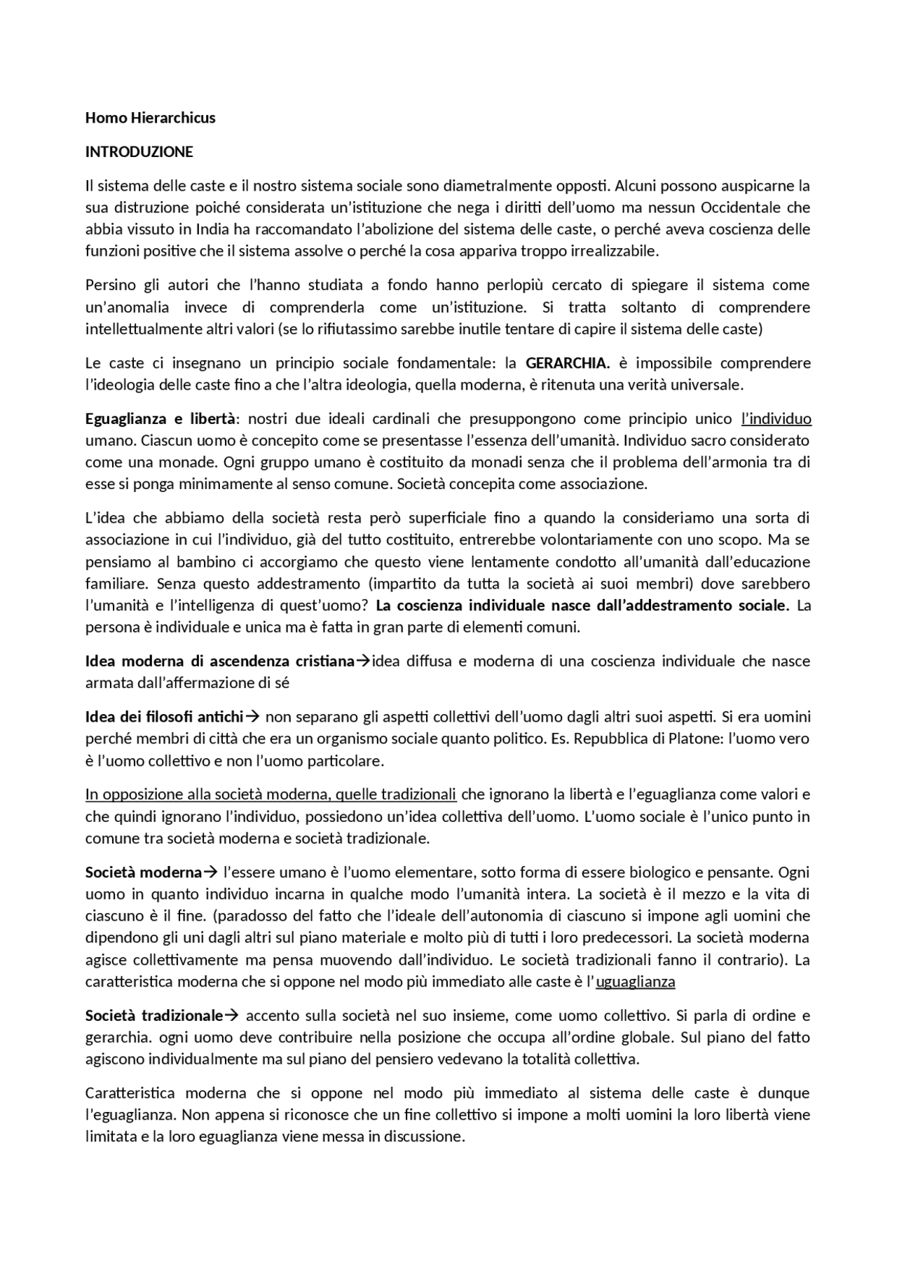 Riassunto Homo Hierarchicus Docsity
