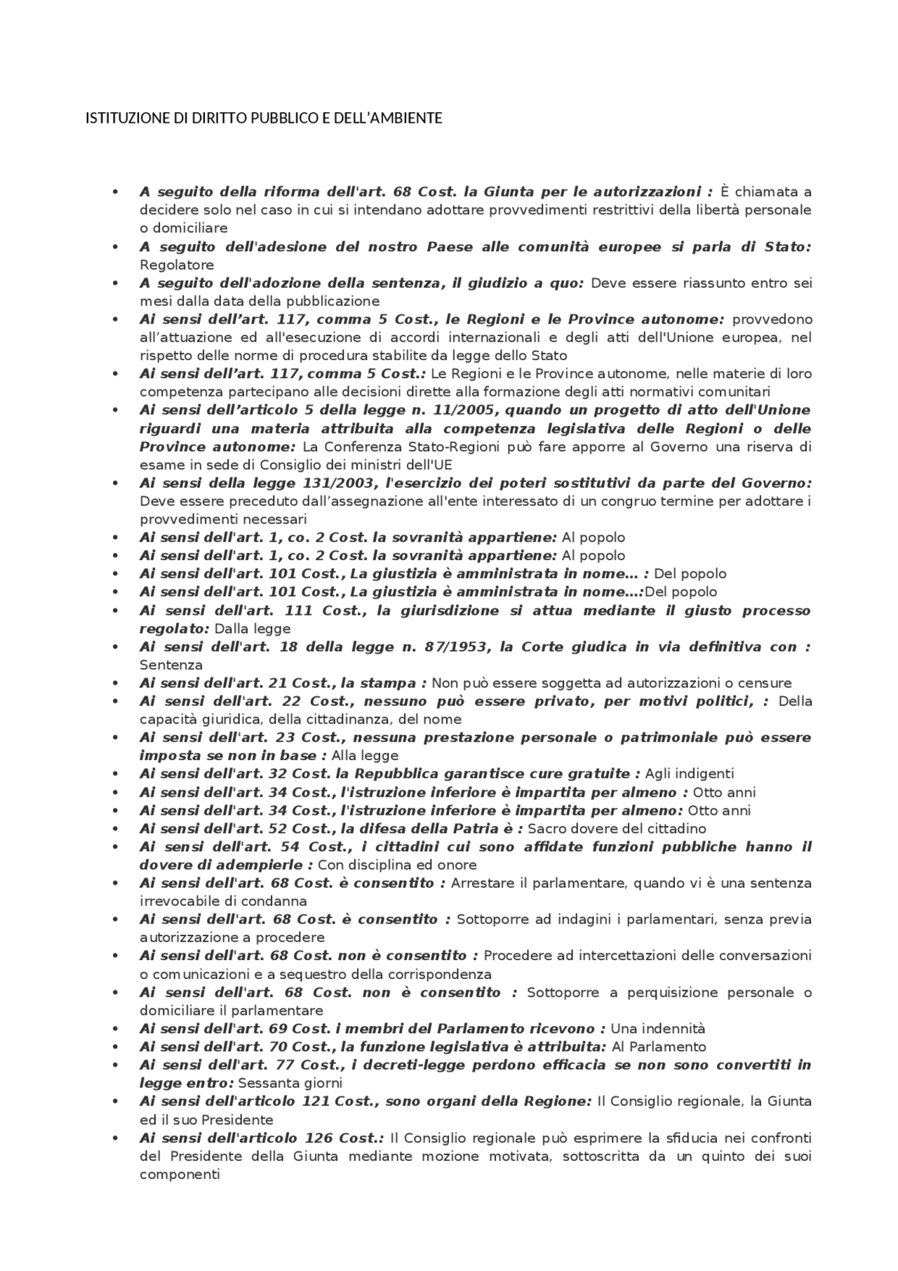 Istituzioni Di Diritto Pubblico E Dellambiente Pegaso Docsity