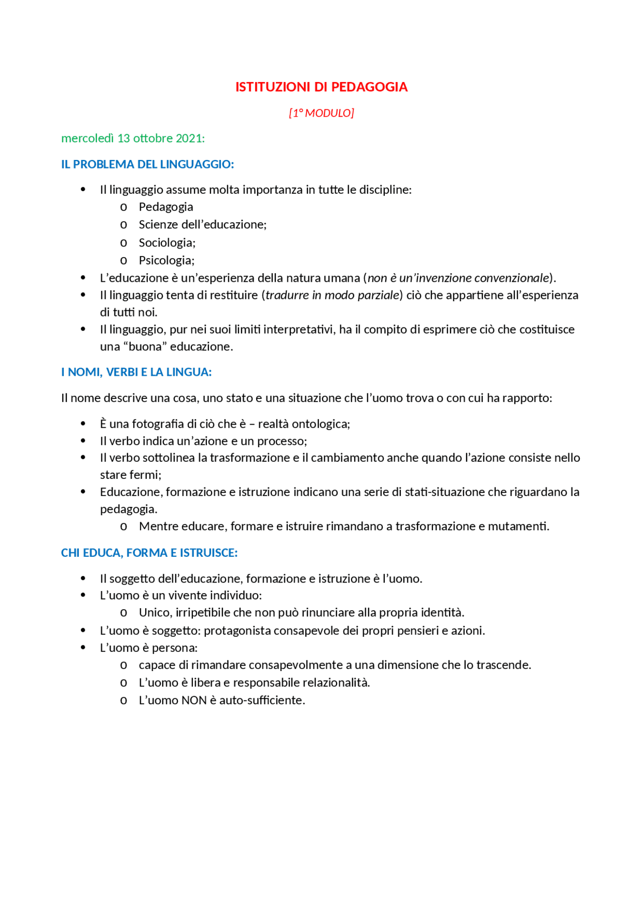 Istituzioni Di Pedagogia Modulo 1 Docsity
