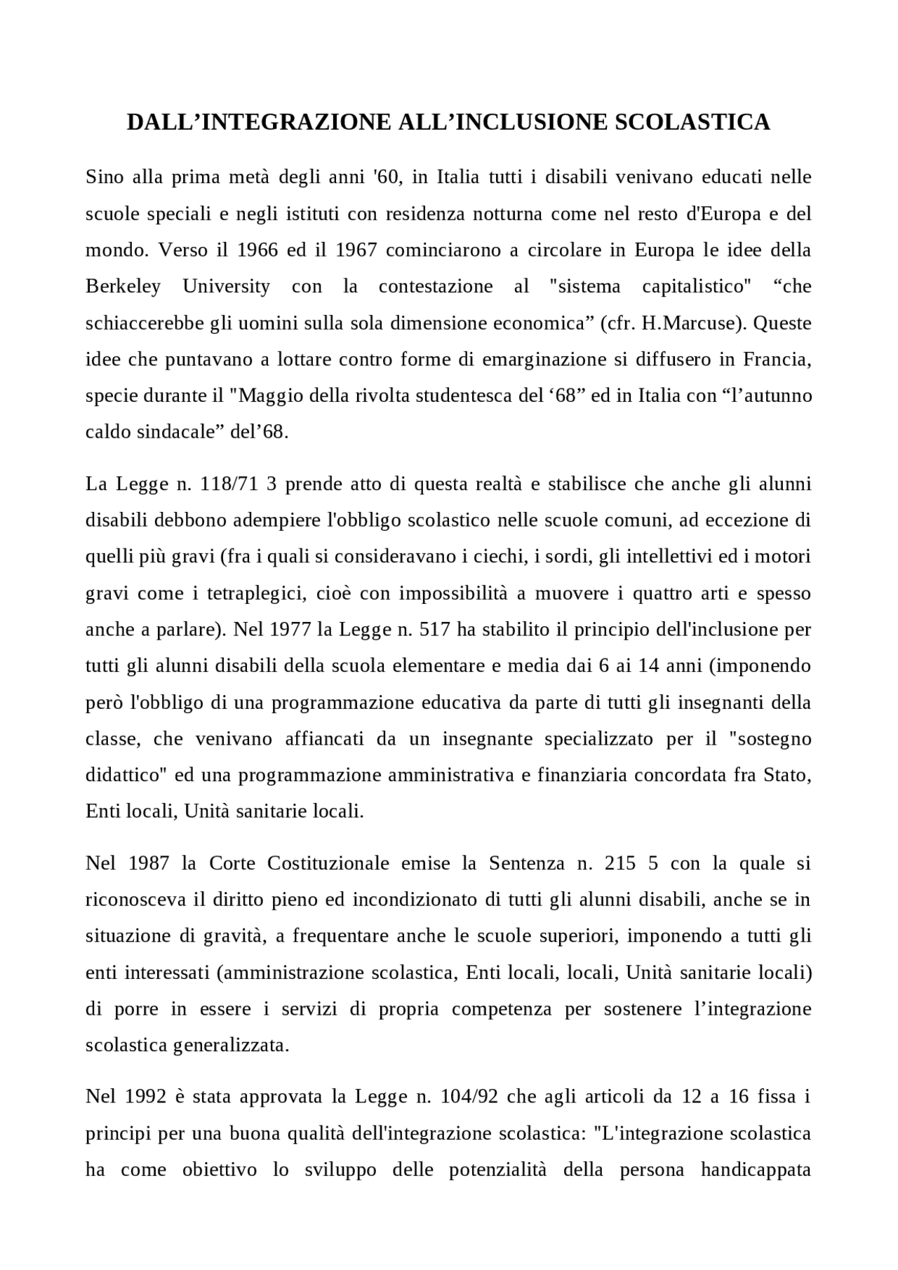 Dallintegrazione Allinclusione Scolastica Docsity