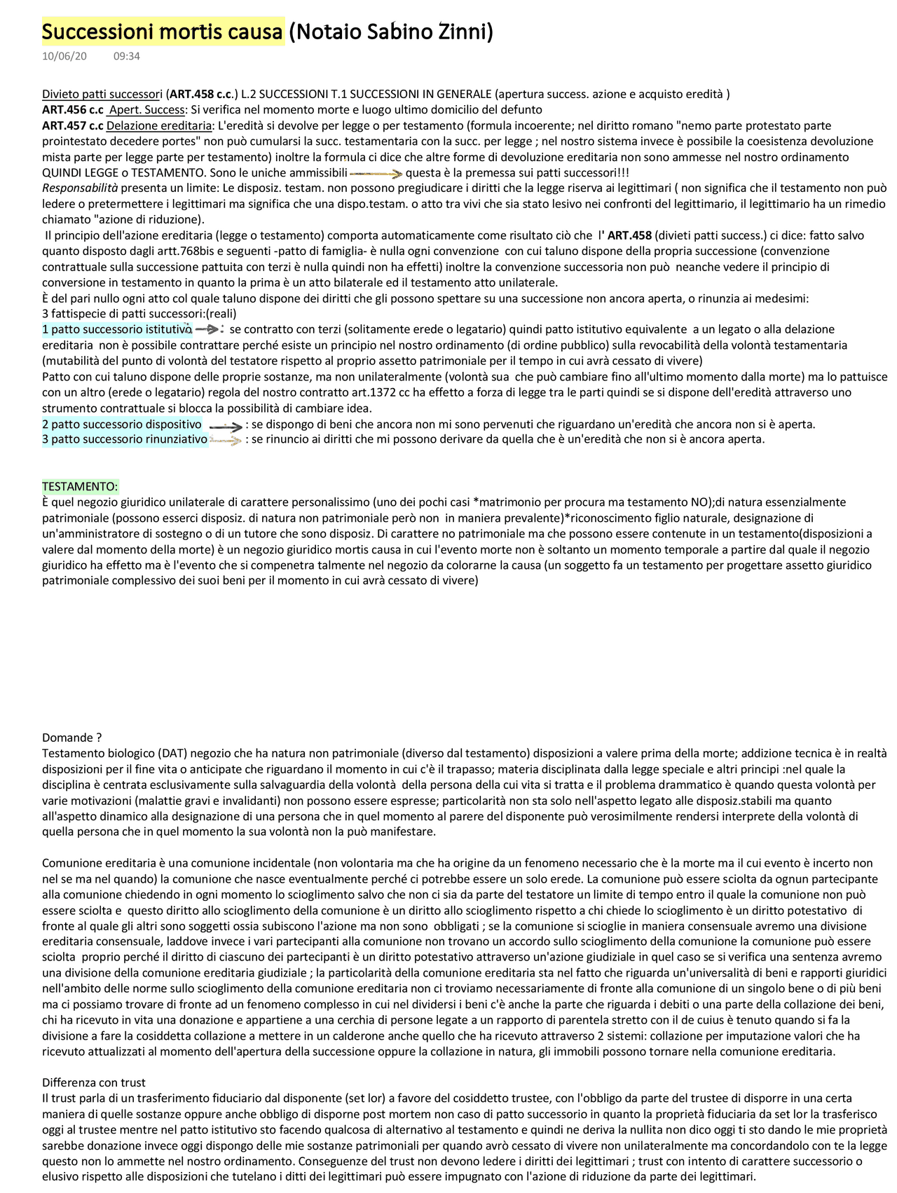 Successioni Mortis Causa Docsity