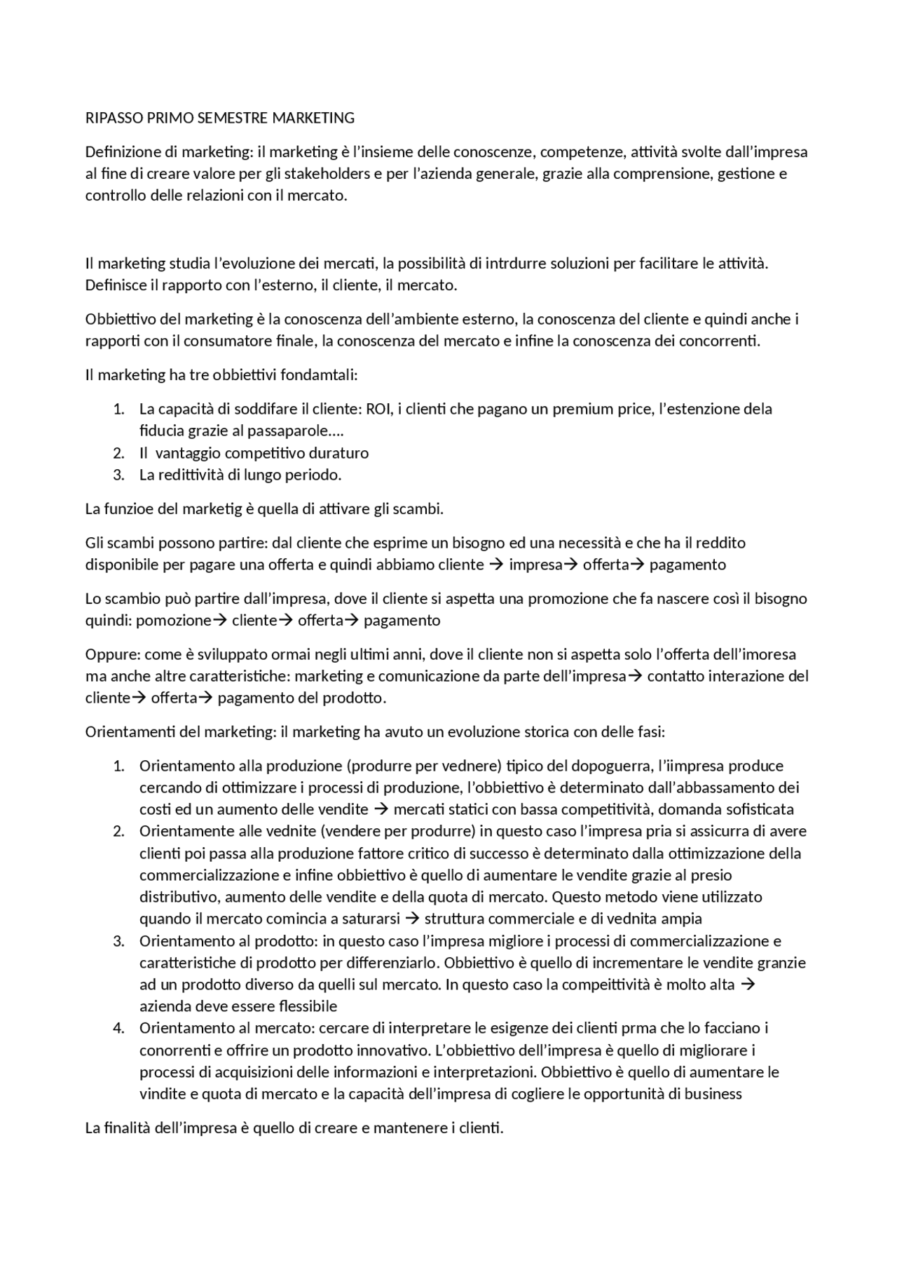 Marketing Primo Semestre Programma Accademico 20192020 Docsity