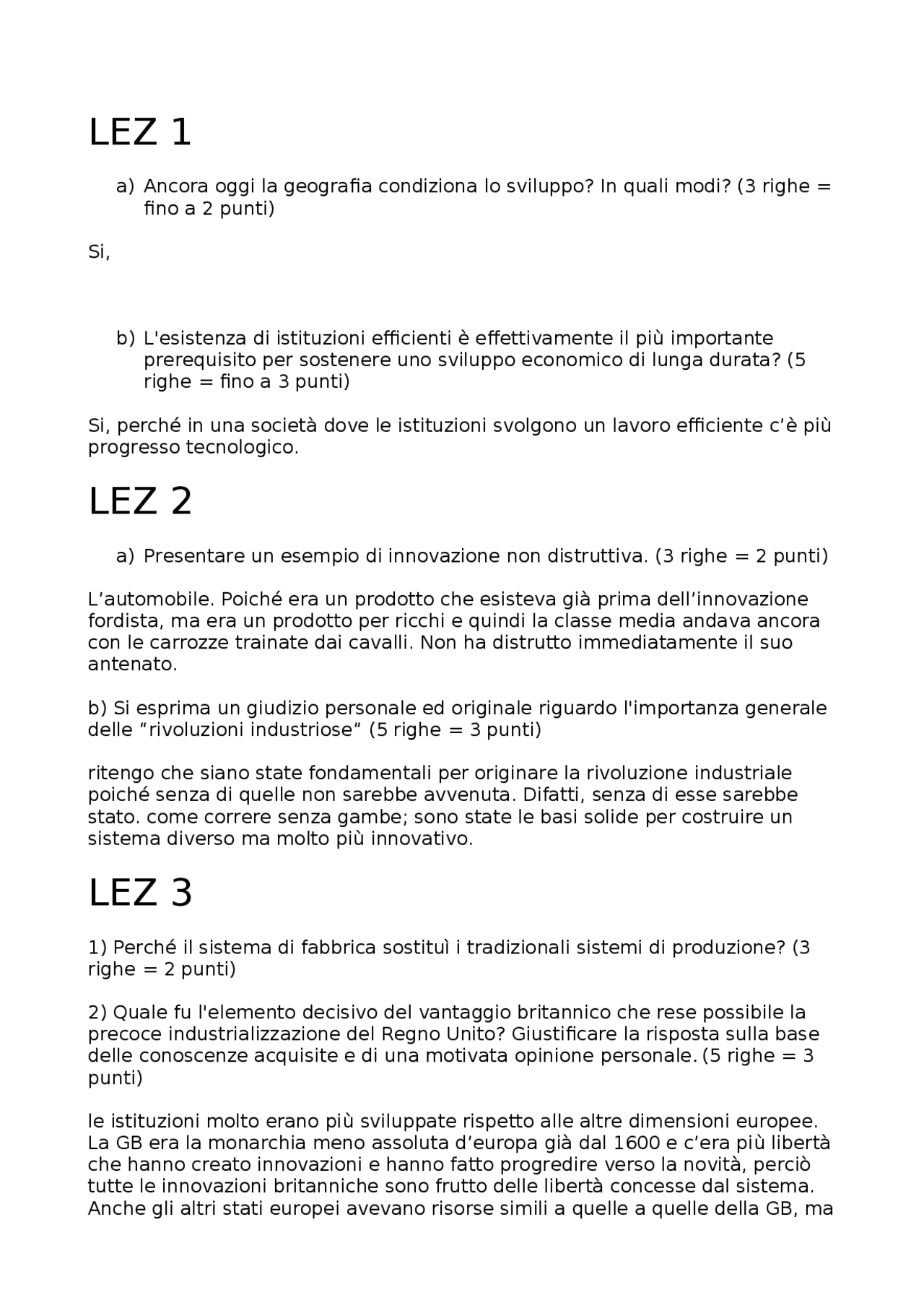 Domande Esame Storia Economica Docsity