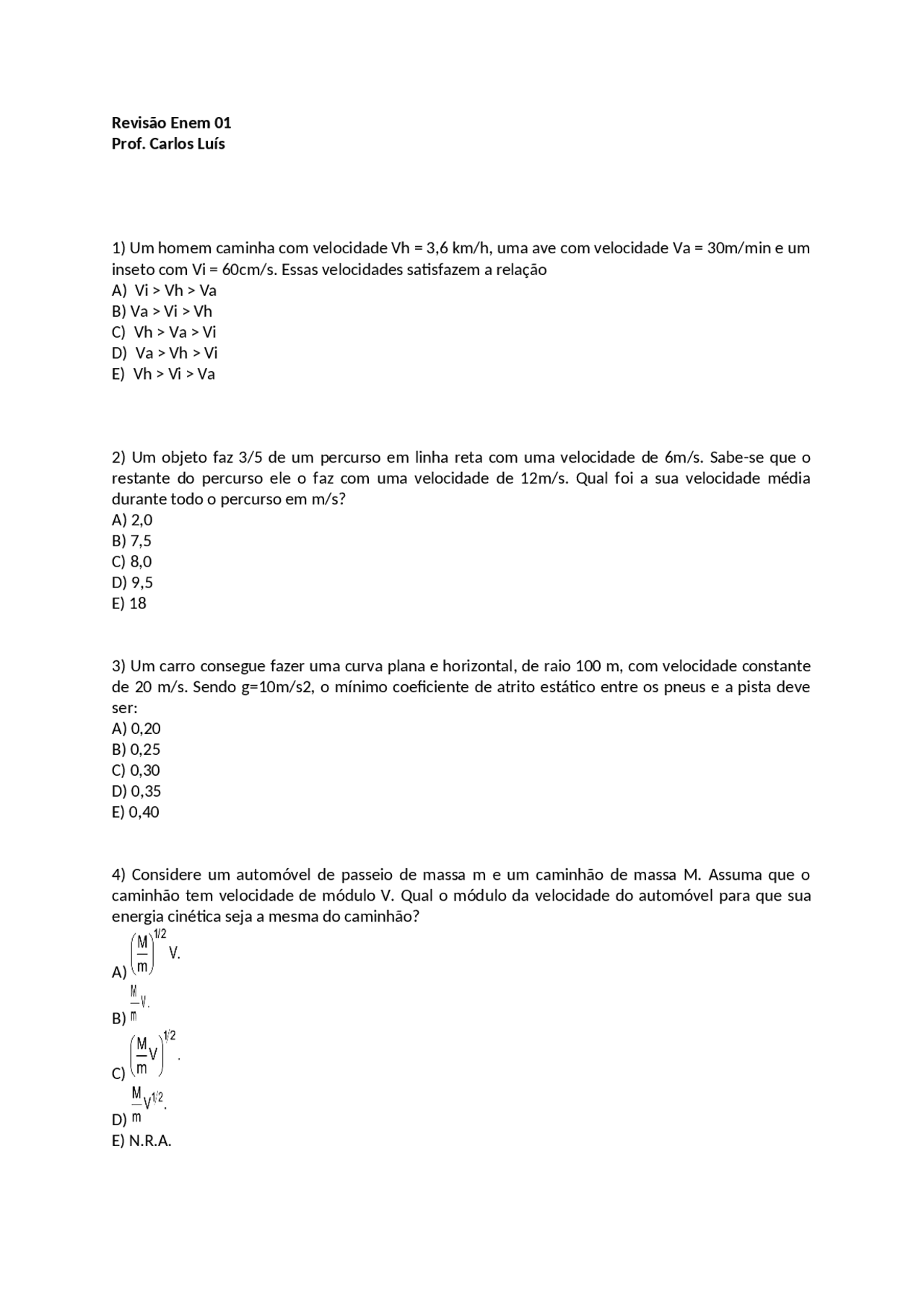 Revisão De Física Para O Enem Docsity