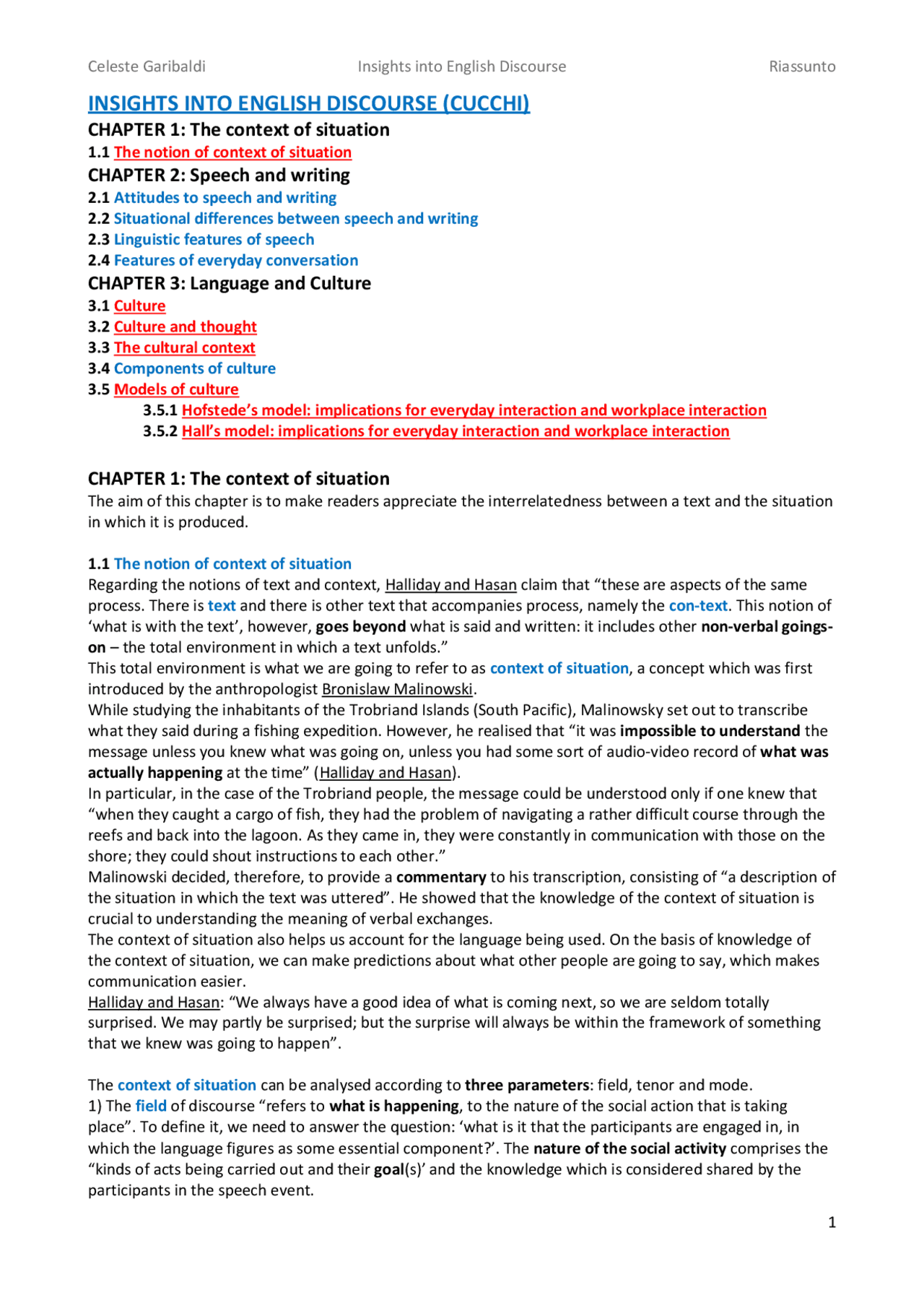 Insights Into English Discourse Riassunto Del Libro Docsity