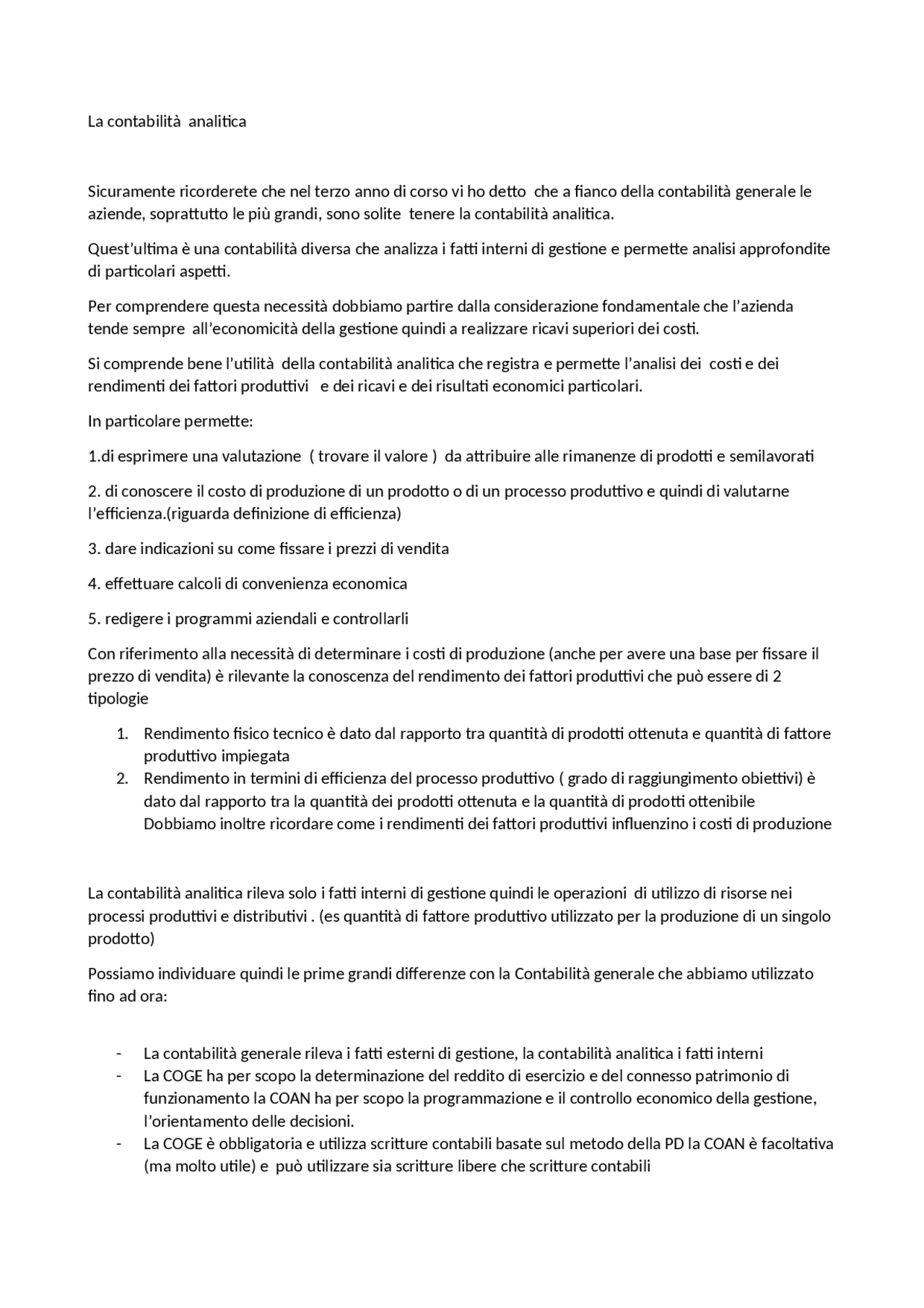 La Contabilità Analitica Docsity